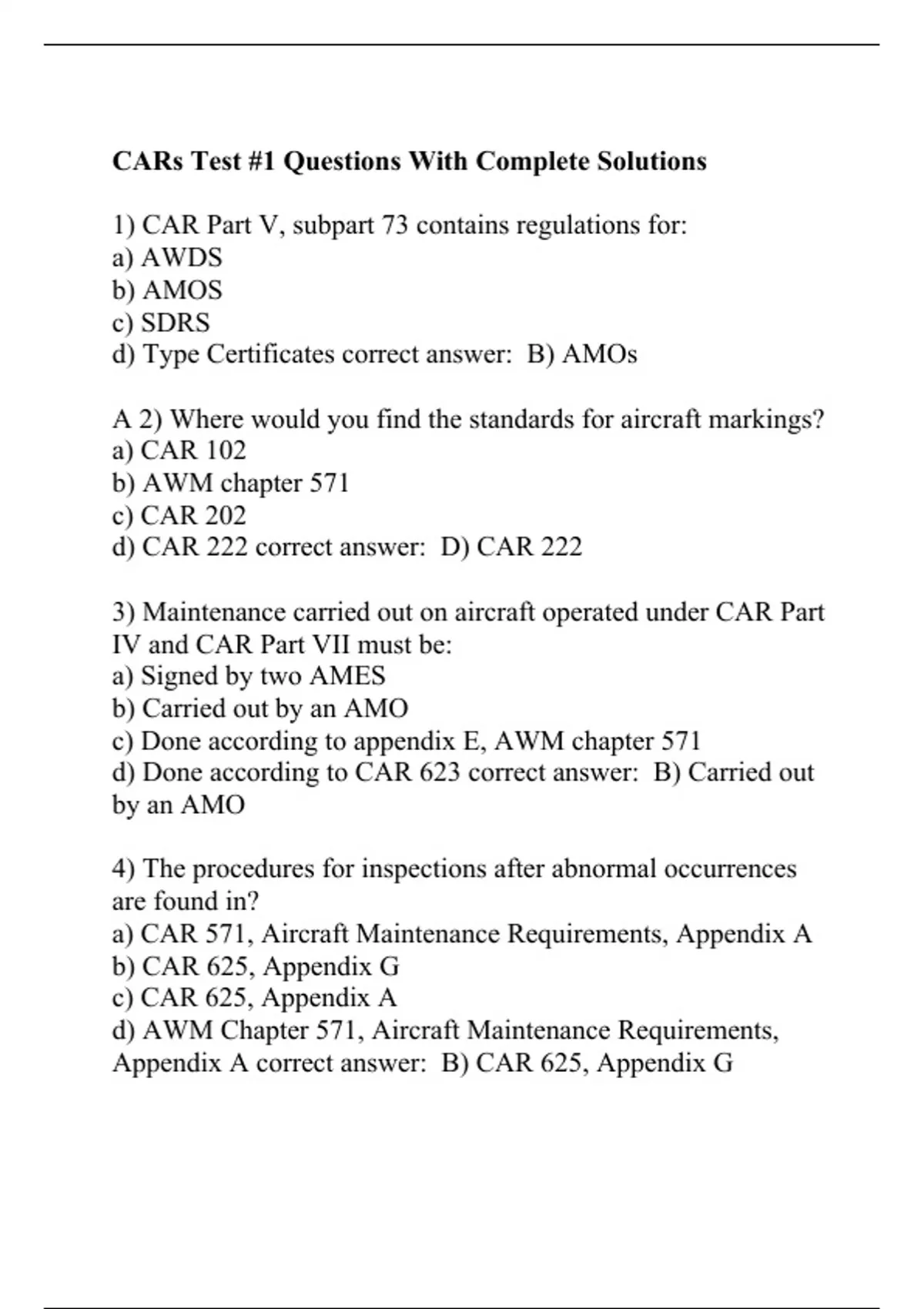 CARs Test #1 Questions With Complete Solutions - CARs - Stuvia US
