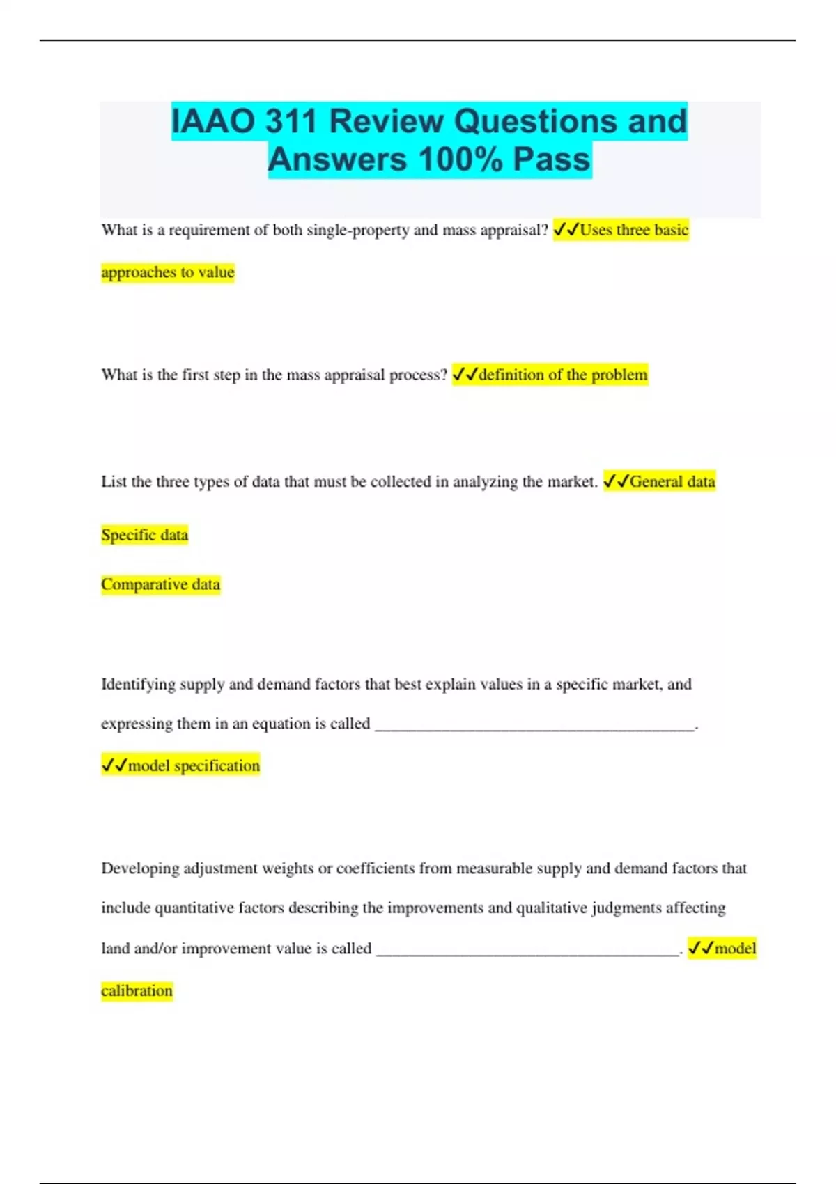 IAAO 311 Review Questions and Answers 100% Pass - IAAO 311 - Stuvia US