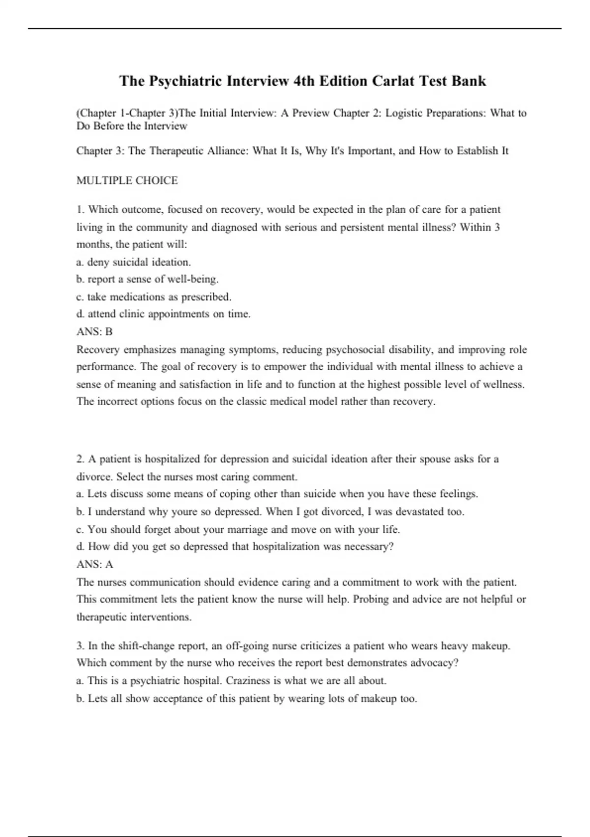 The Psychiatric Interview 4th Edition Carlat Test Bank 2023/2024 with ...