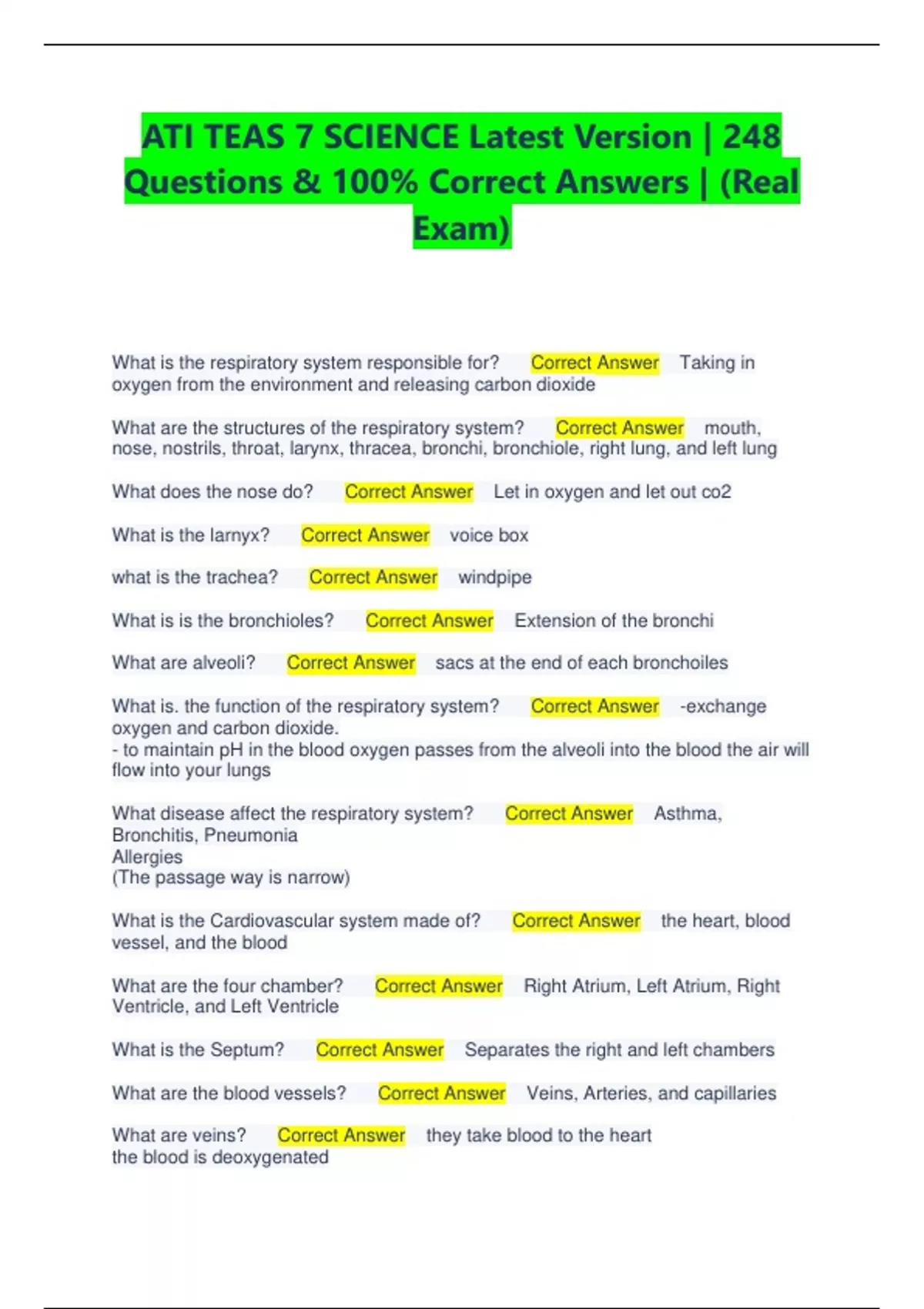 ATI TEAS 7 SCIENCE 2023 TESTS, EXAM ,QUESTIONBANKS AND STUDY GUIDE ...