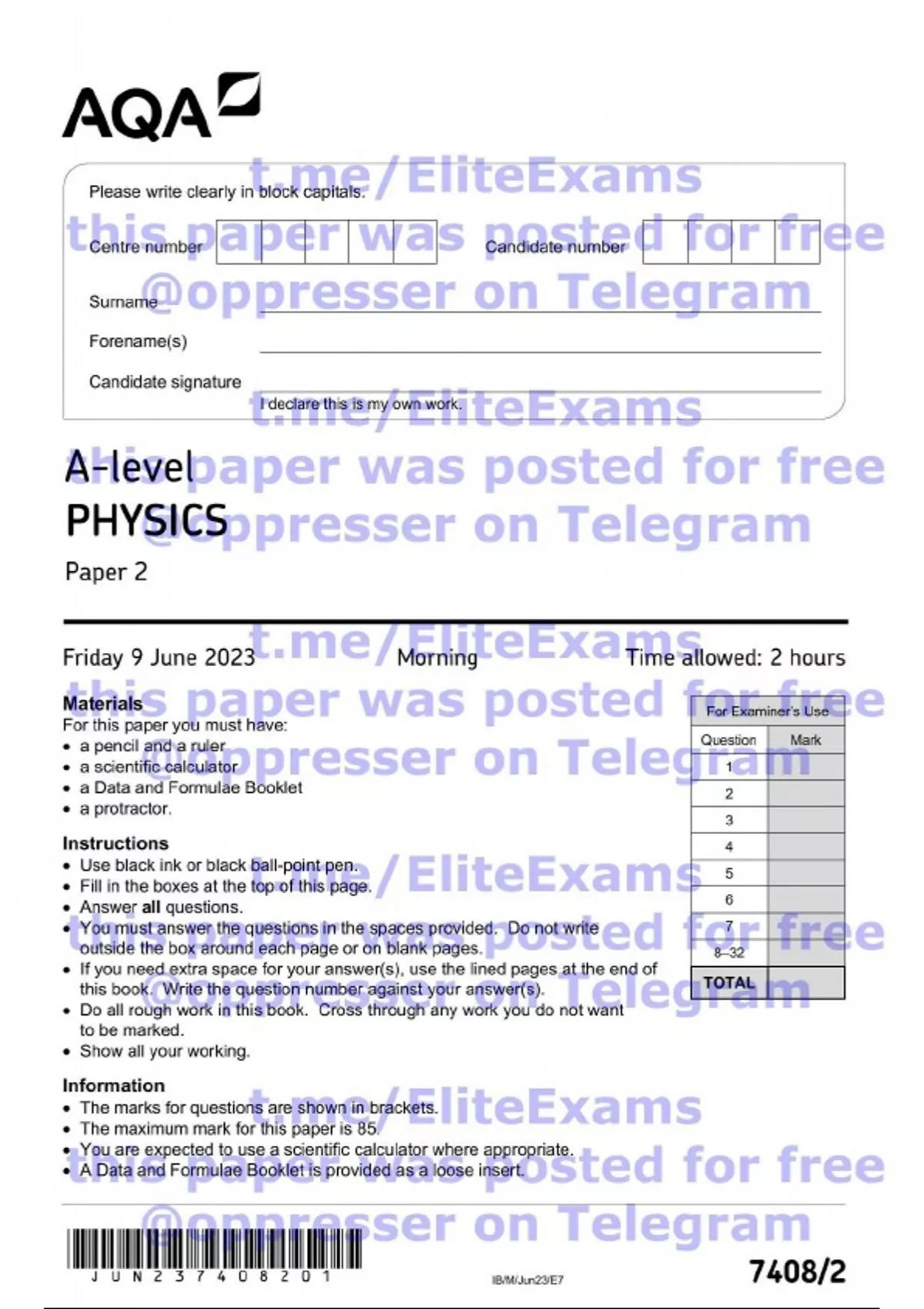 AQA Physics Paper 2 June 2023 A Level - Unit 4 PHYA4 - Fields and ...