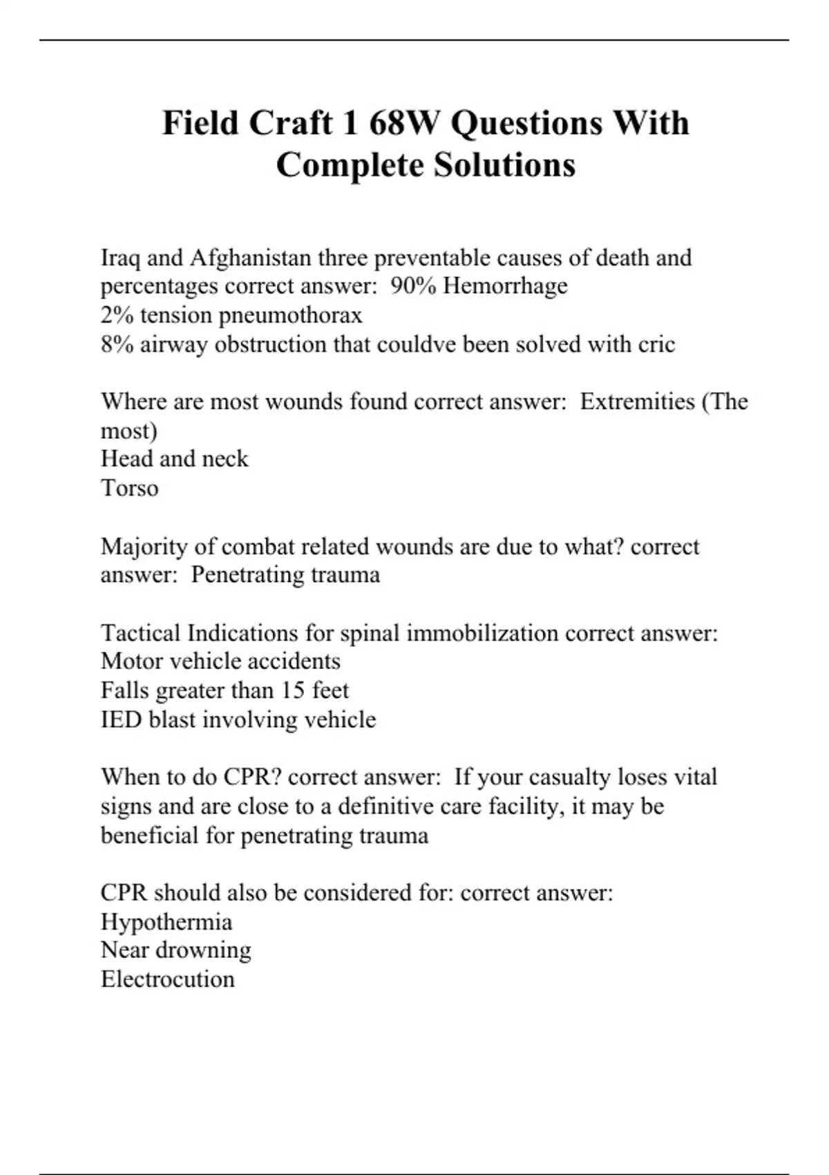 Field Craft 1 68W Questions With Complete Solutions - Field Craft 1 ...