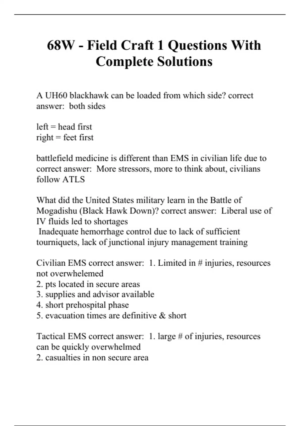 68W - Field Craft 1 Questions With Complete Solutions - Field Craft 1 ...