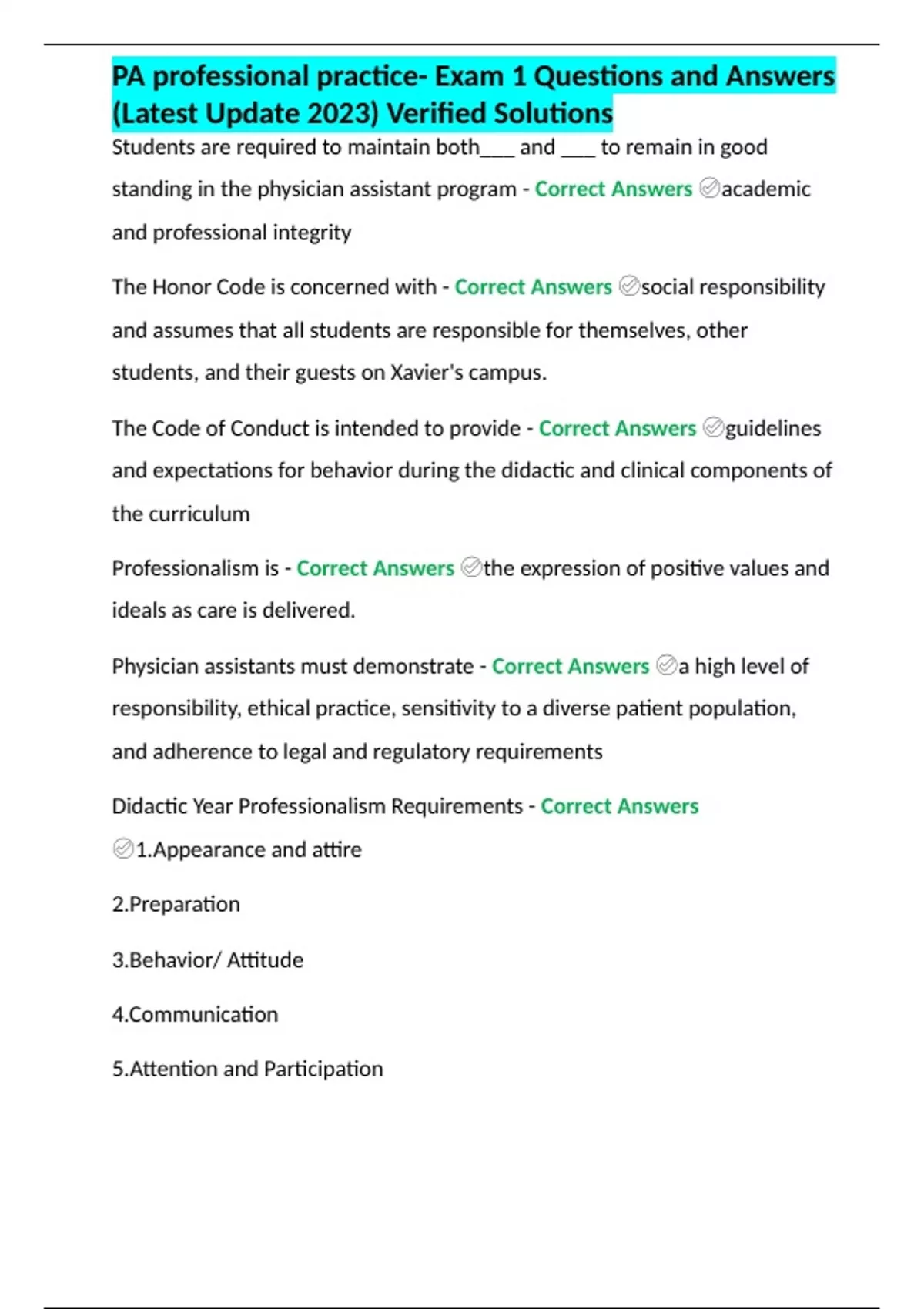 PA professional practice- Exam 1 Questions and Answers (Latest Update ...