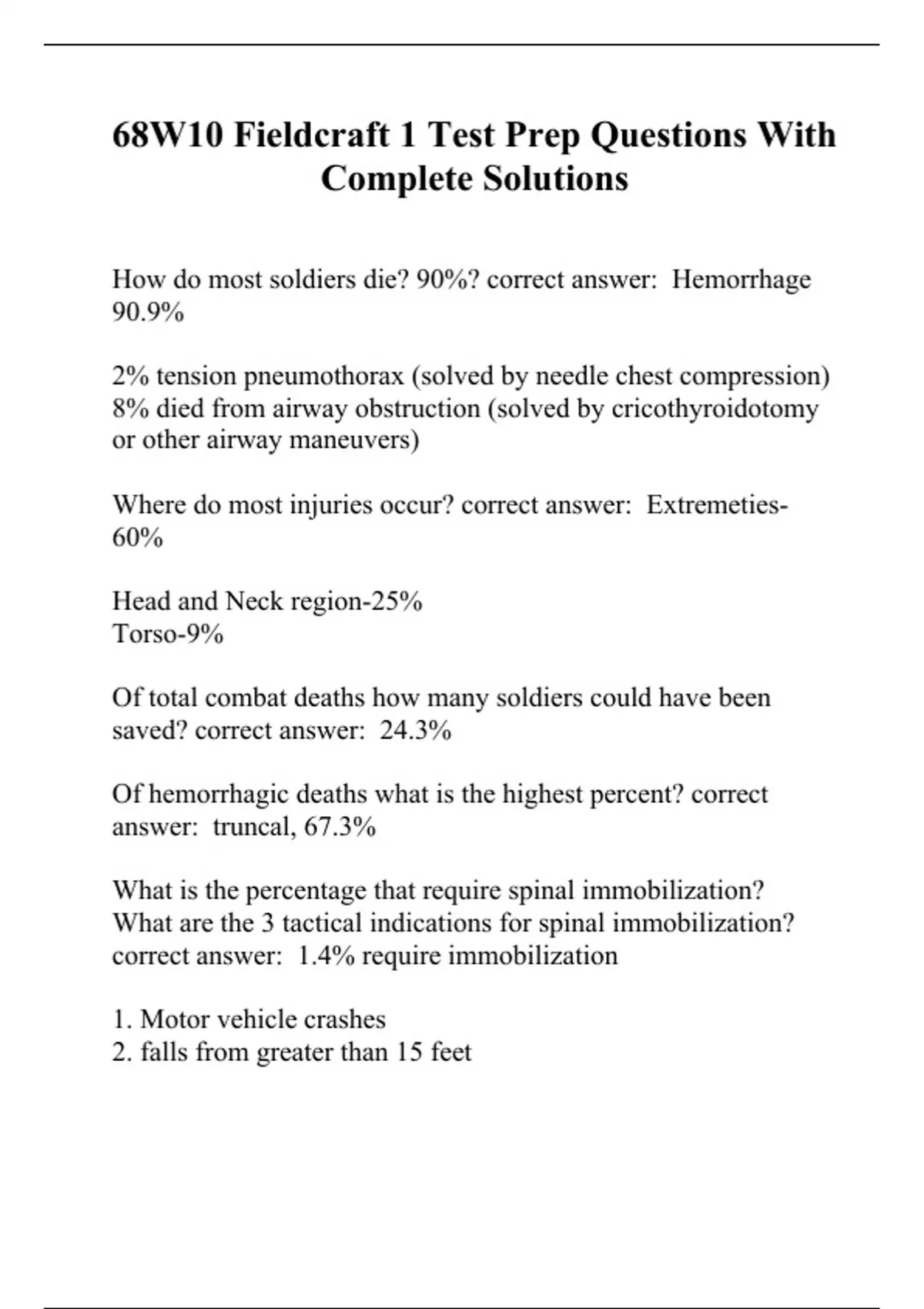 68W10 Fieldcraft 1 Test Prep Questions With Complete Solutions ...