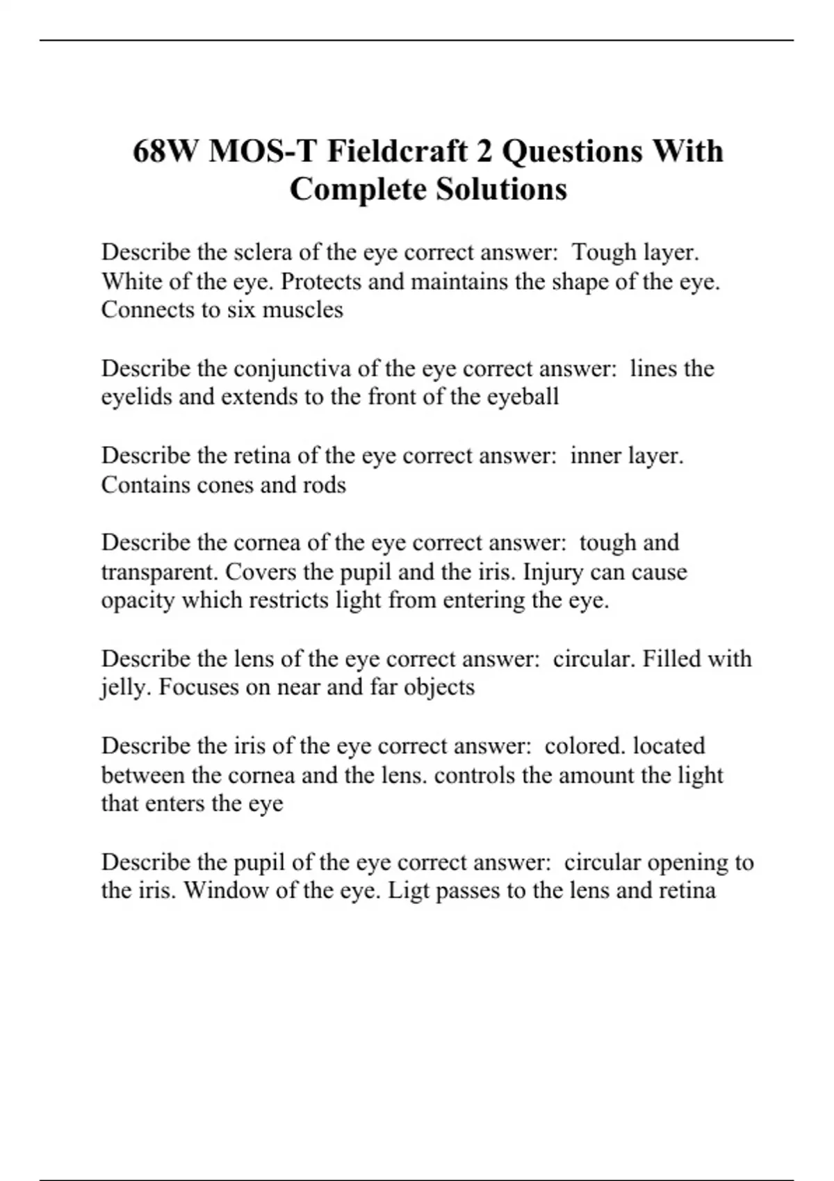 68W MOS-T Fieldcraft 2 Questions With Complete Solutions - Fieldcraft ...