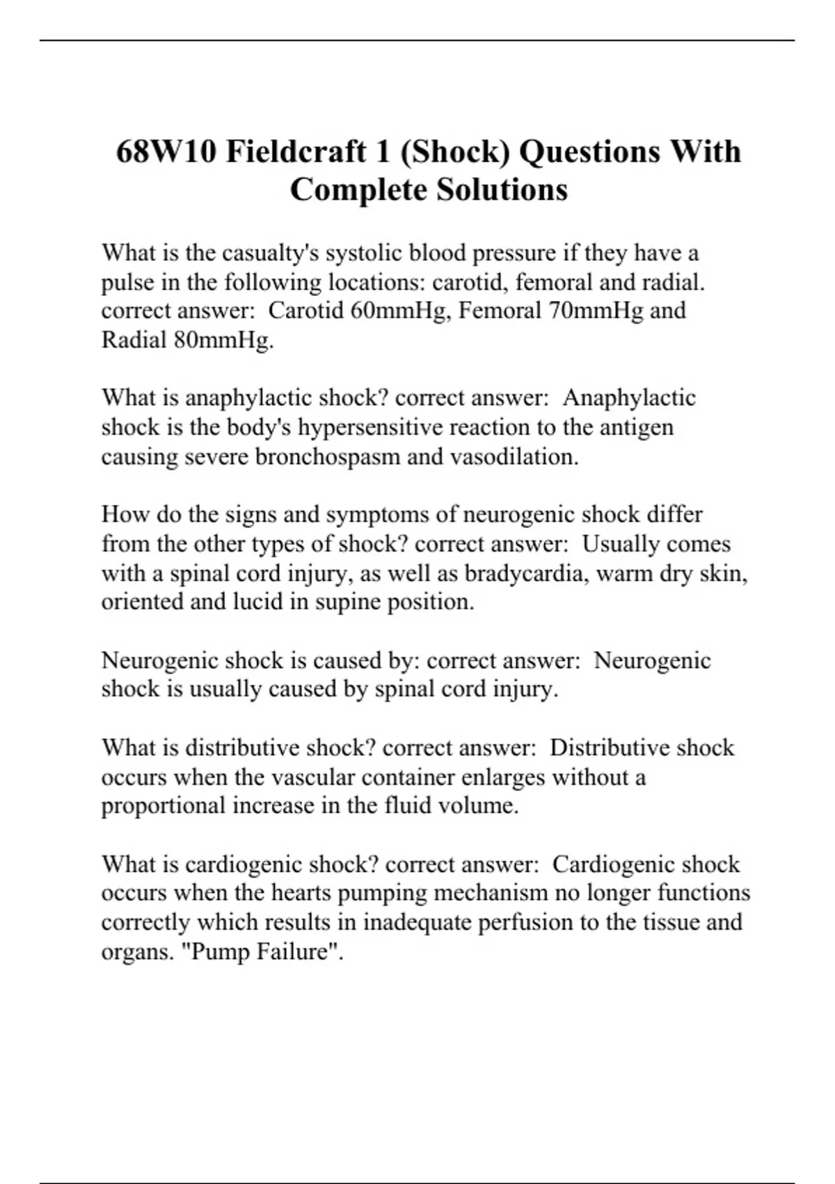 68W10 Fieldcraft 1 (Shock) Questions With Complete Solutions ...