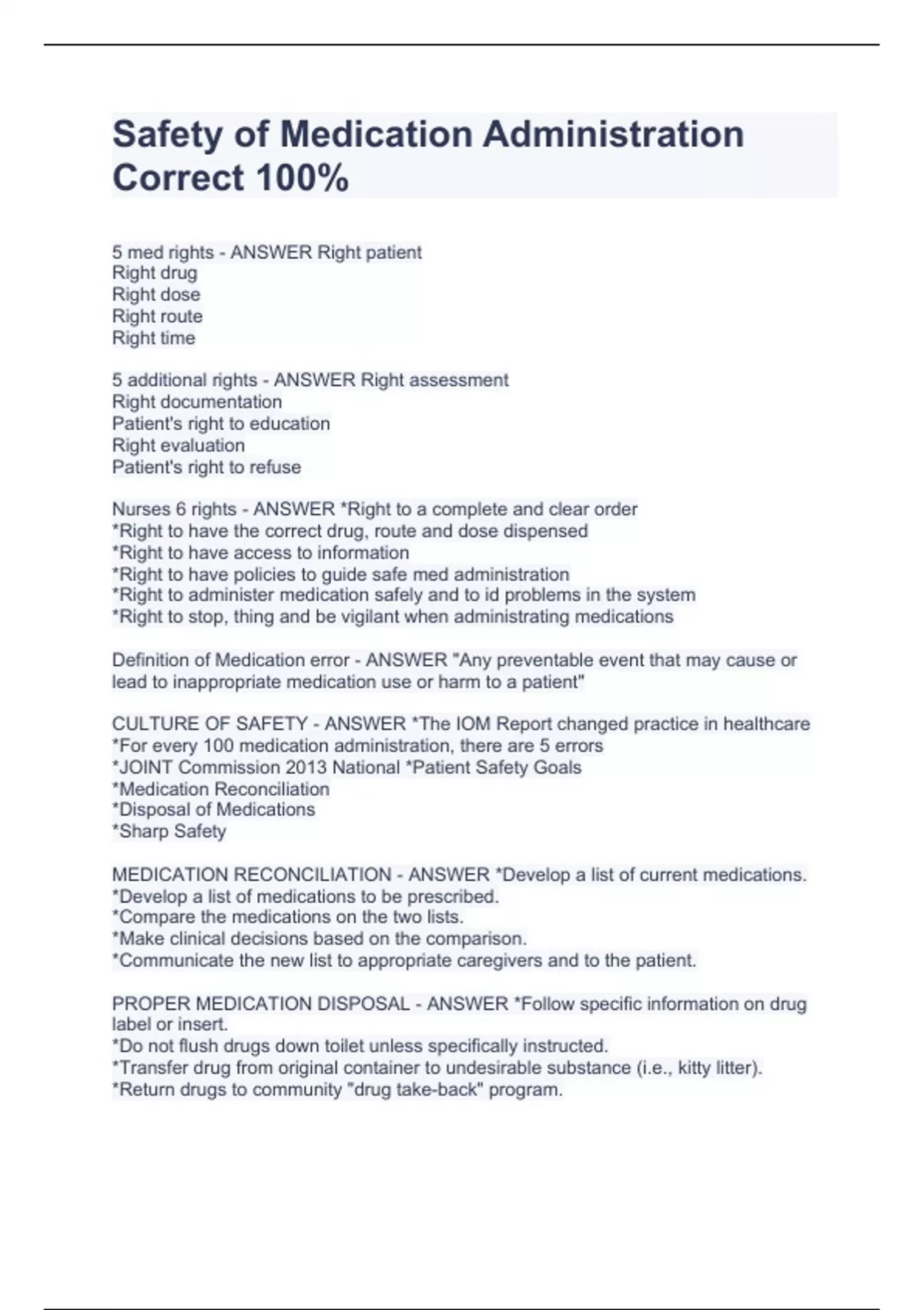 Safety of Medication Administration Correct 100% - Medication Safety ...