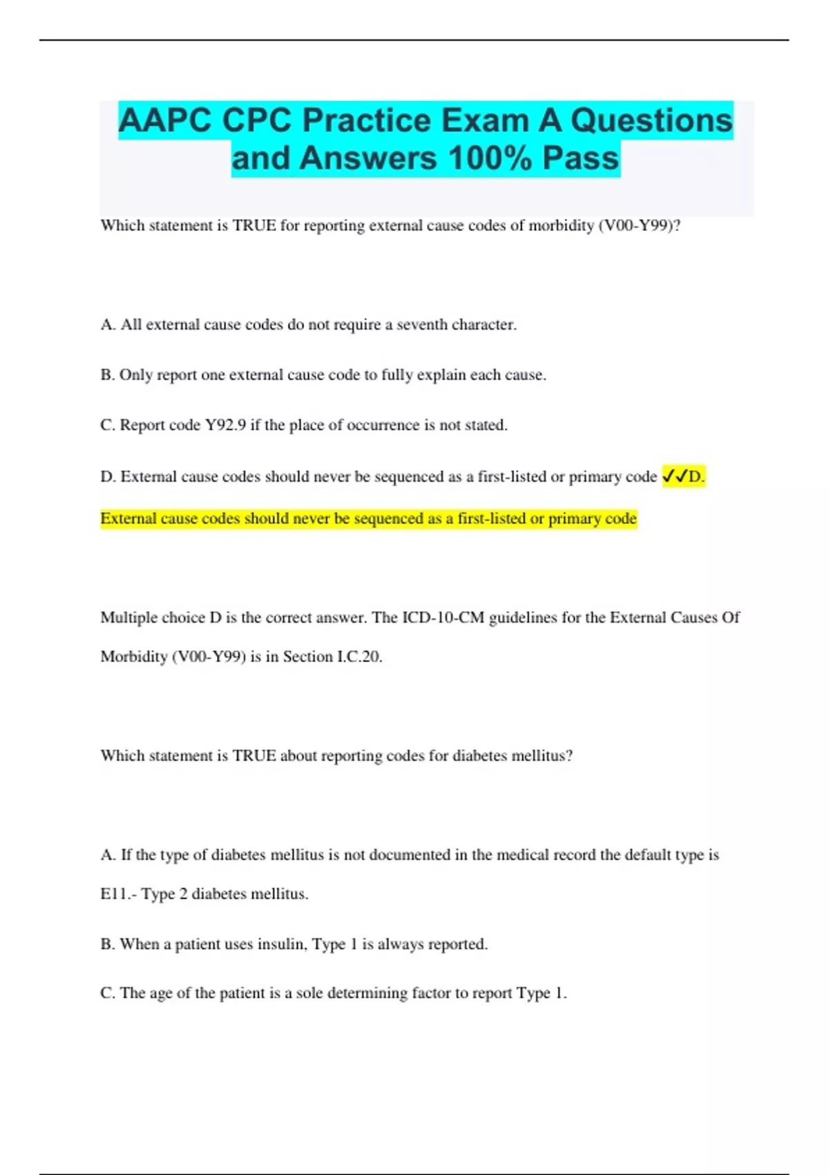 AAPC CPC Practice Exam A Questions and Answers 100% Pass - AAPC - Stuvia US