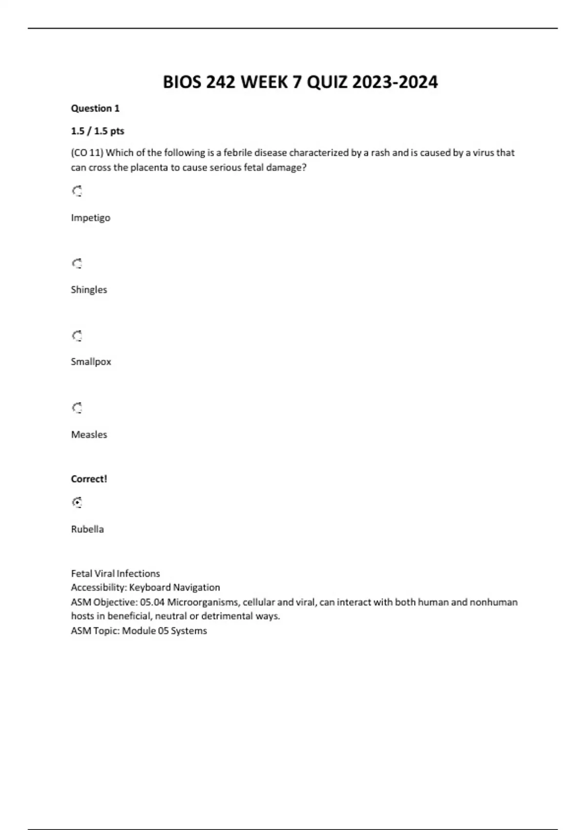 BIOS 242 WEEK 7 QUIZ - BIOS 242 - Stuvia US