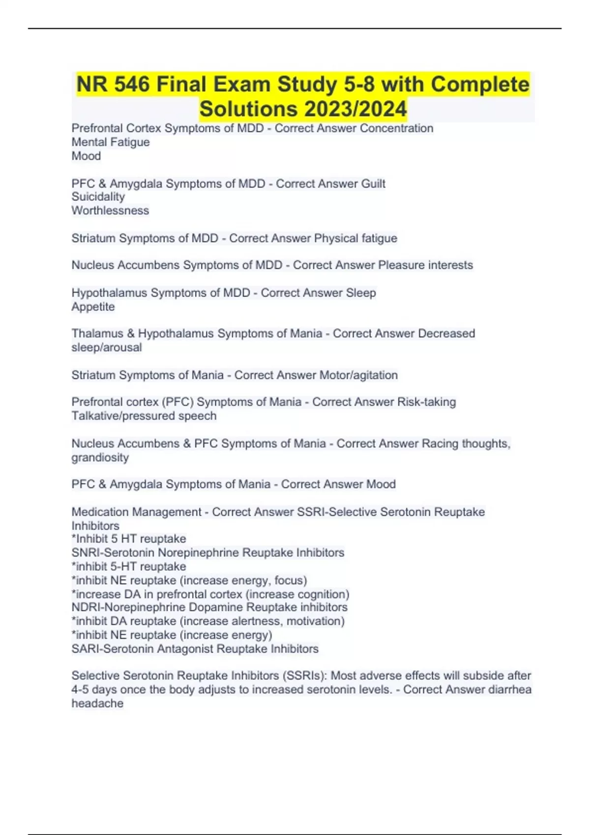 NR 546 Final Exam Study 5-8 with Complete Solutions 2023/2024 - NR 546 ...