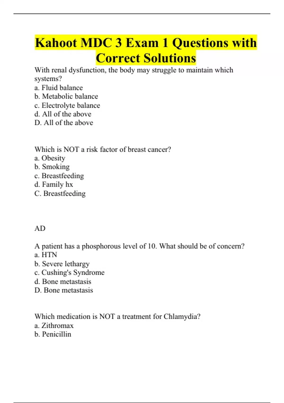 Kahoot MDC 3 Exam 1 Questions with Correct Solutions - Kahoot MDC 3 - Stuvia US