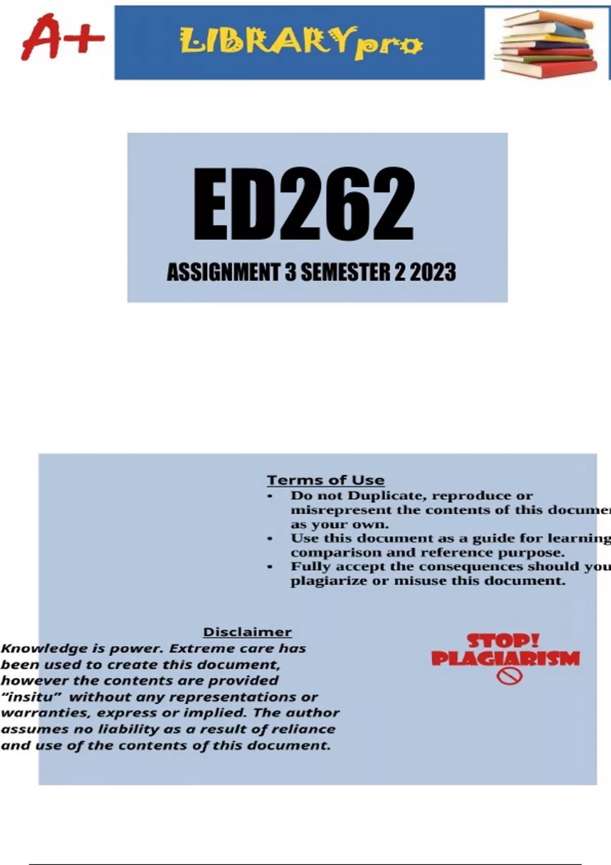 ED262 Assignment 3 (DETAILED ANSWERS) Semester 2 2023 - DUE 20th ...