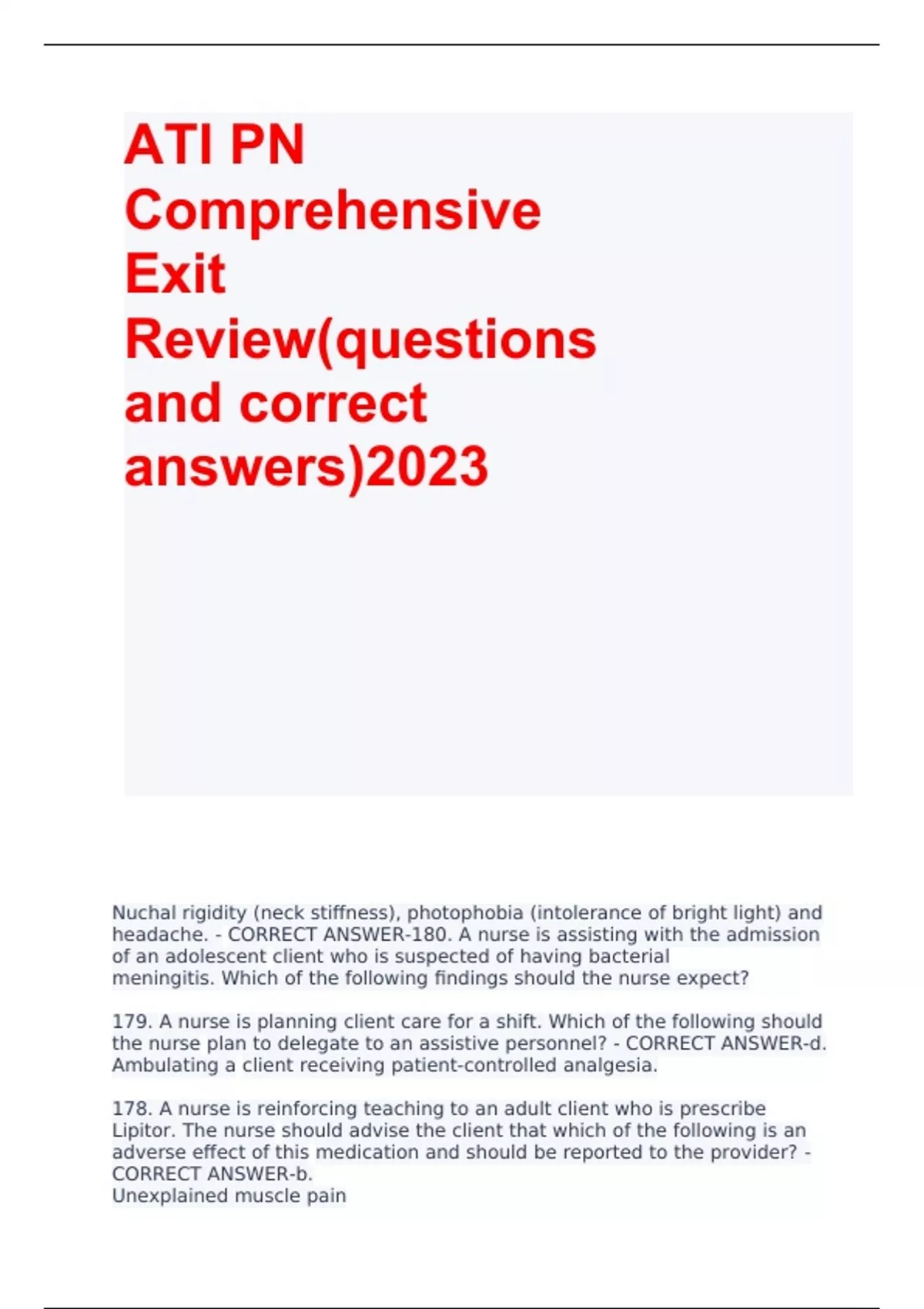 ATI PN Comprehensive Exit Review 2023 - ATI PN Comprehensive - Stuvia US