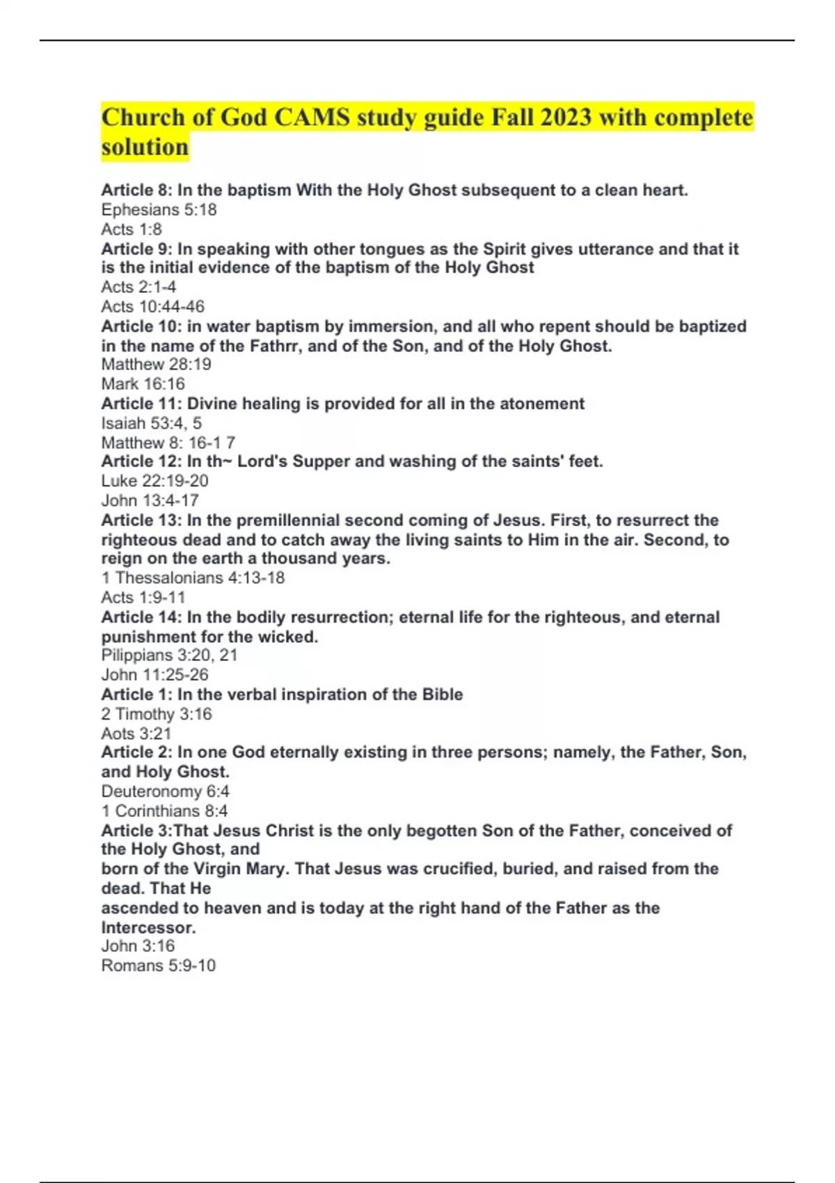 Church of God CAMS study guide Fall 2023 with complete solution - Church of God CAMS - Stuvia US