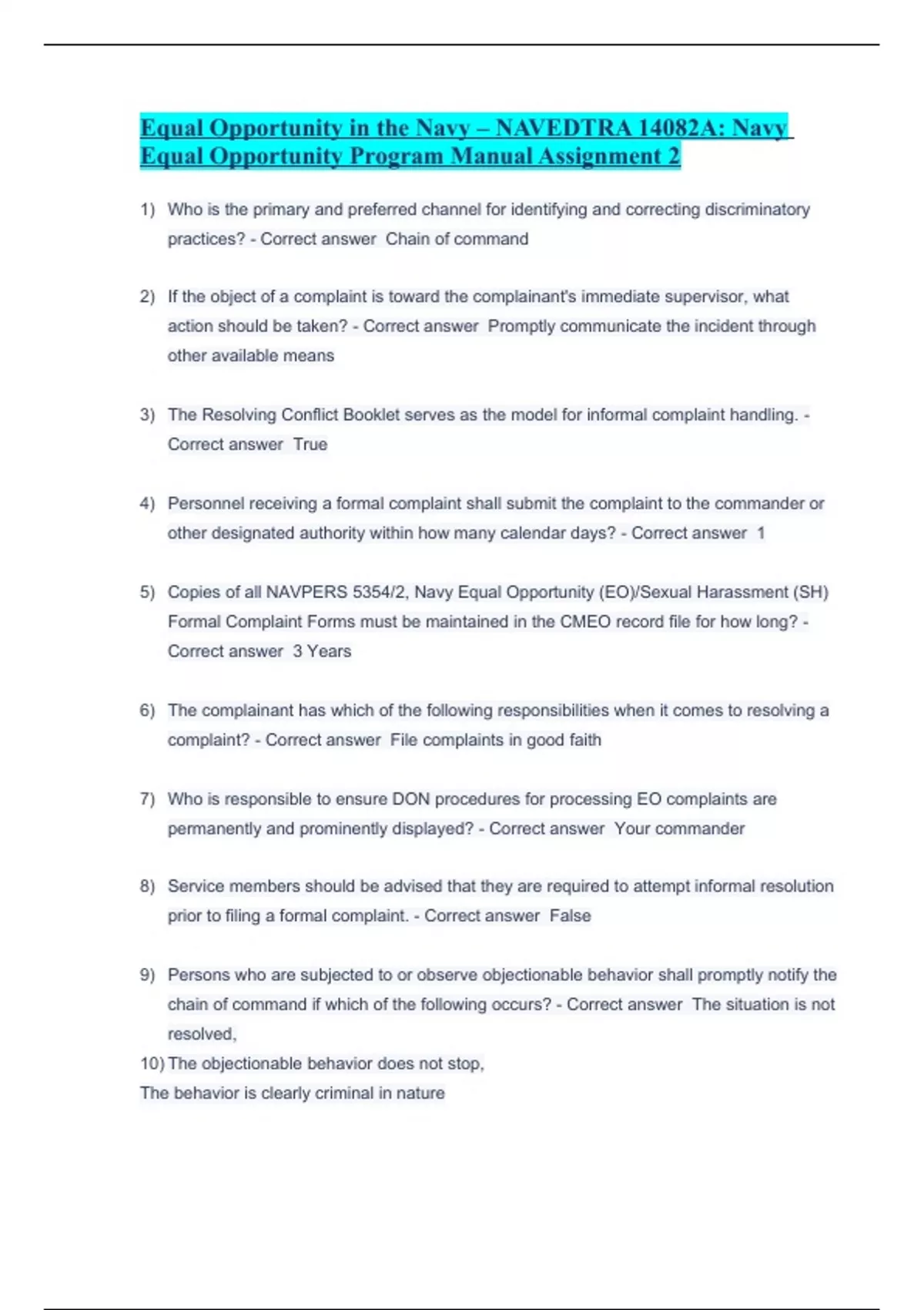 Equal Opportunity in the Navy – NAVEDTRA 14082A: Navy Equal Opportunity ...