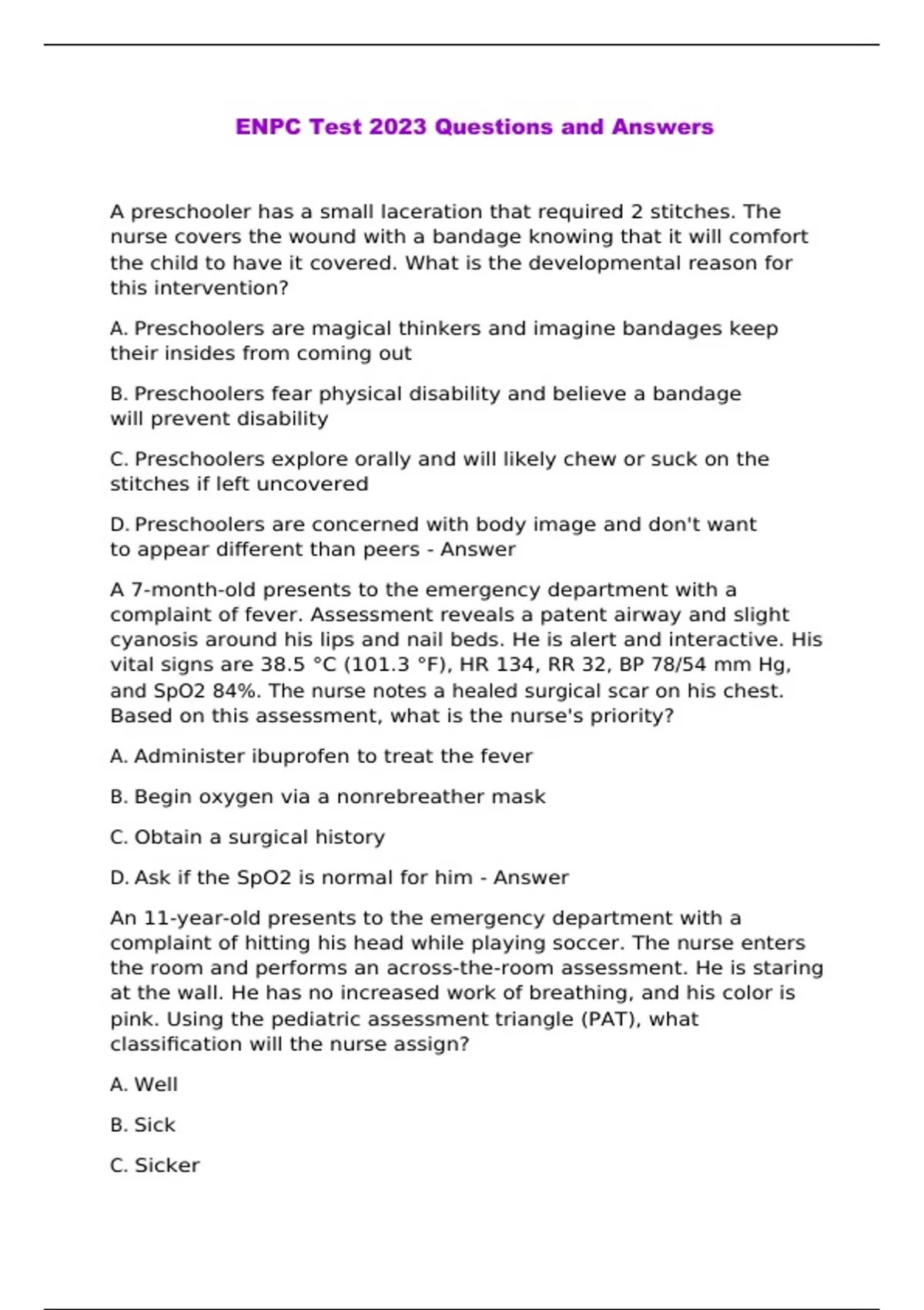 ENPC Test 2023 Questions and Answers - ENPC - Stuvia US