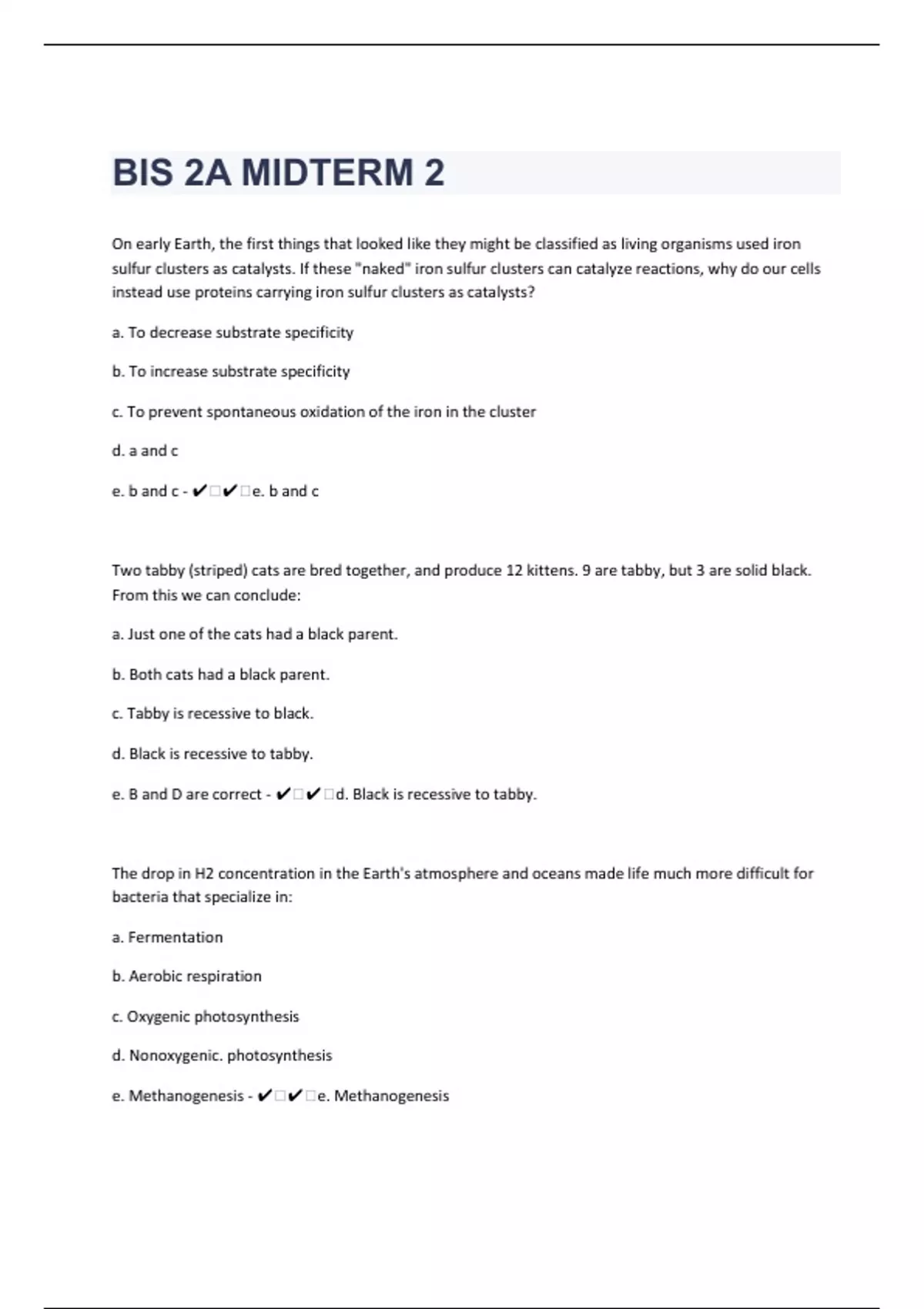 BIS 2A MIDTERM 2|50 Questions With Complete Solutions - BIS 2A - Stuvia US