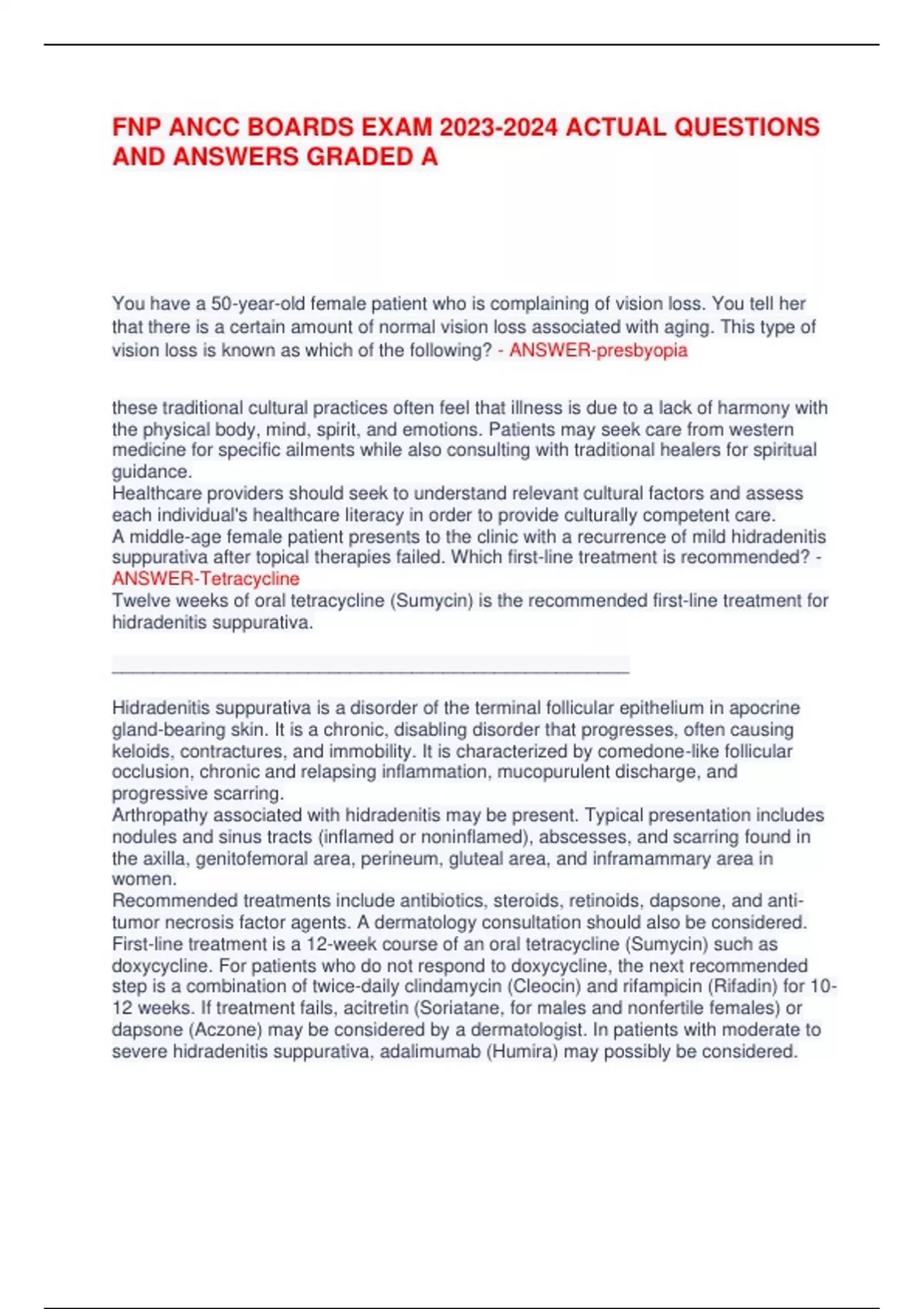FNP ANCC BOARDS EXAM ACTUAL QUESTIONS AND ANSWERS GRADED A - FNP ANCC BOARDS EXM 2023-2024 ...