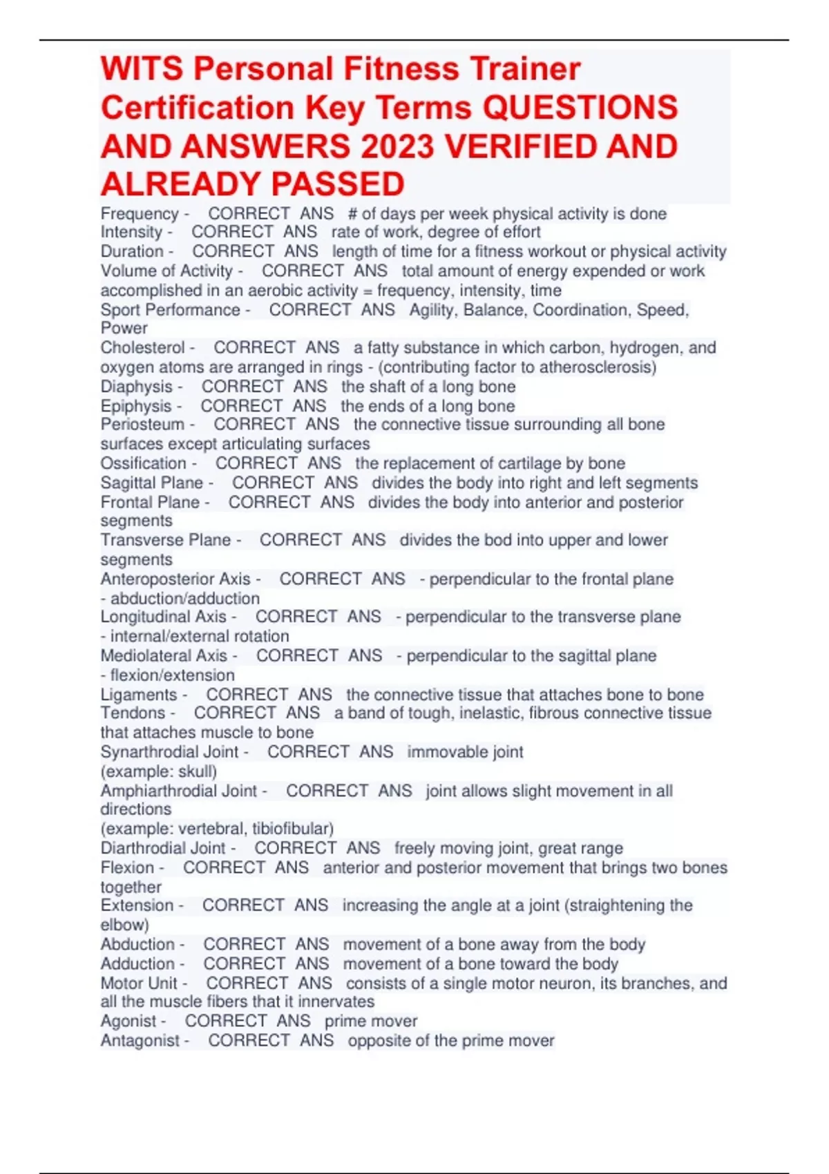 WITS Personal Trainer Practice Test 7th Edition Certification QUESTIONS ...