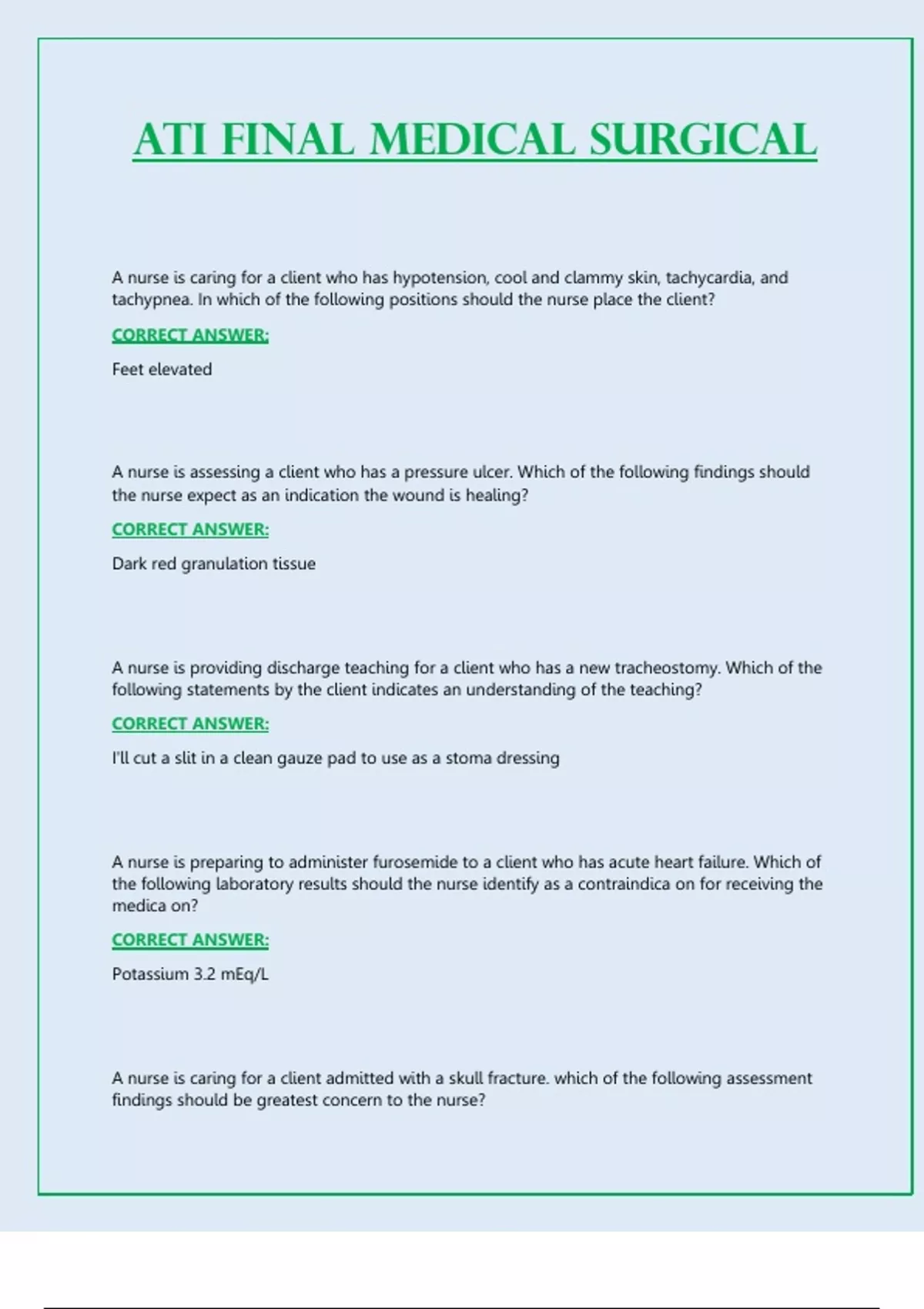 ATI Final Medical Surgical; All Correct & Graded A (Latest 2023 / 2024 ...