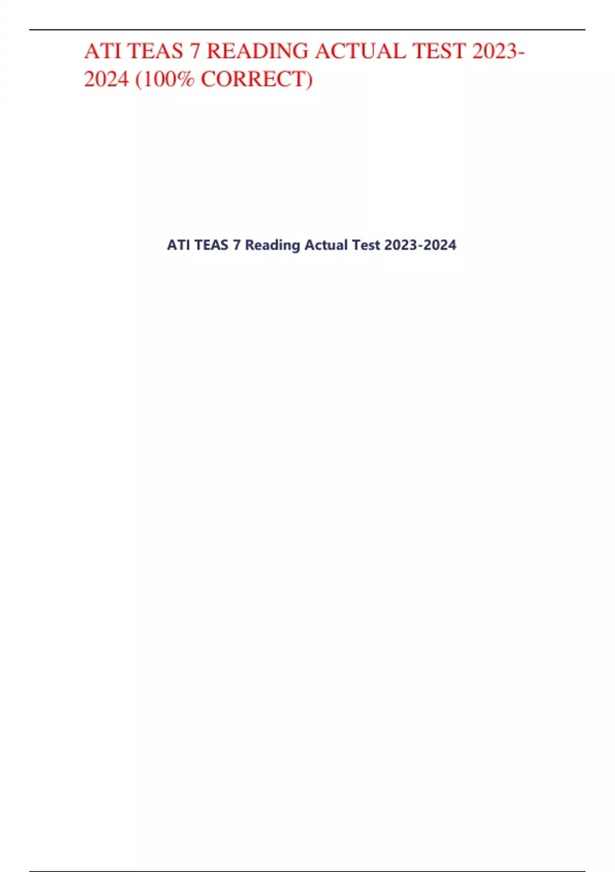 ATI TEAS 7 READING ACTUAL TEST (100% CORRECT) - ATI TEAS 7 - Stuvia US