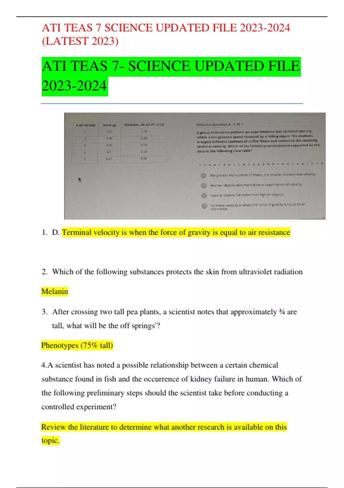 ATI TEAS 7 SCIENCE UPDATED FILE (LATEST 2023) - ATI TEAS 7 - Stuvia US