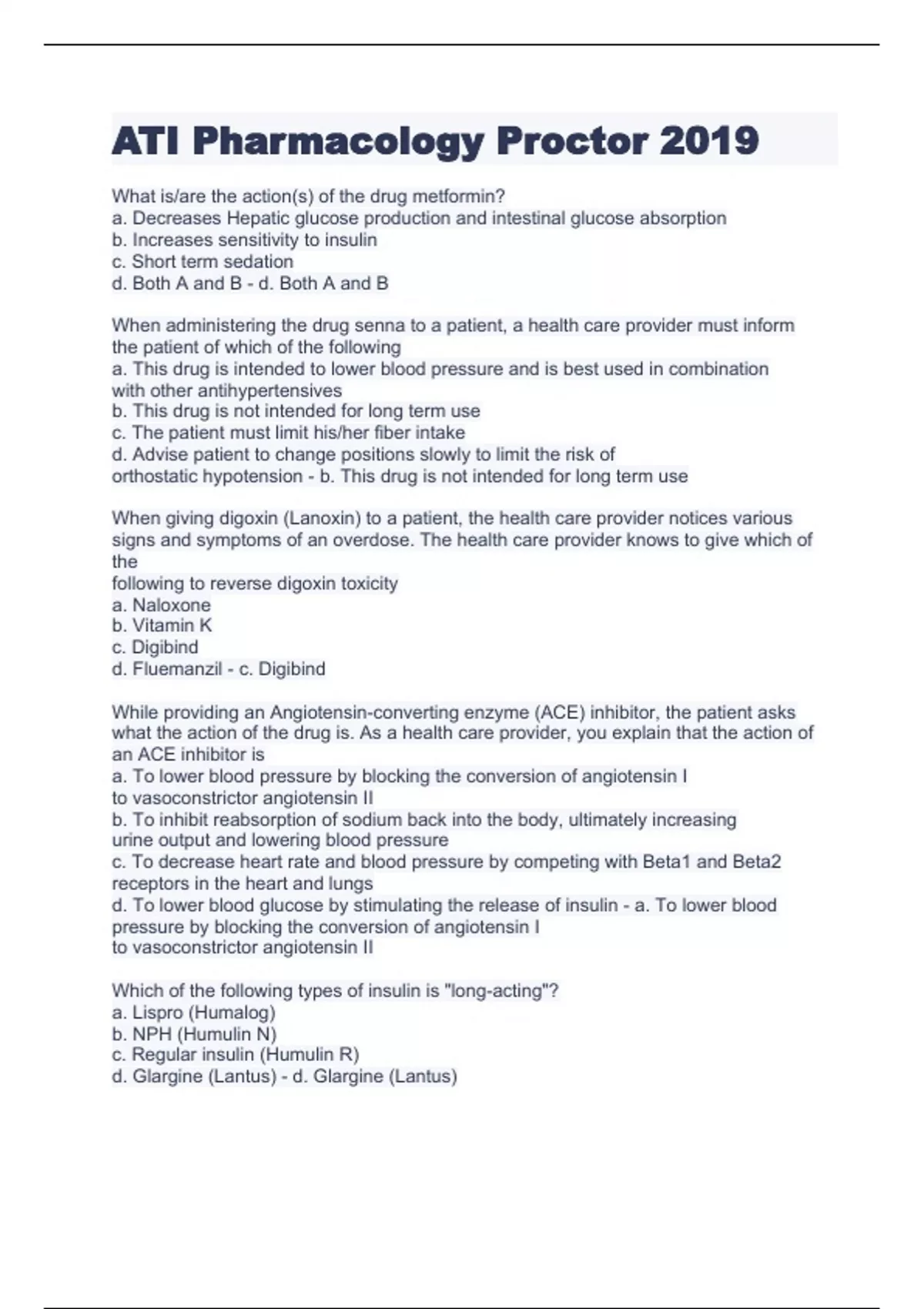 ATI Pharmacology Proctor 2019 - ATI - Stuvia US