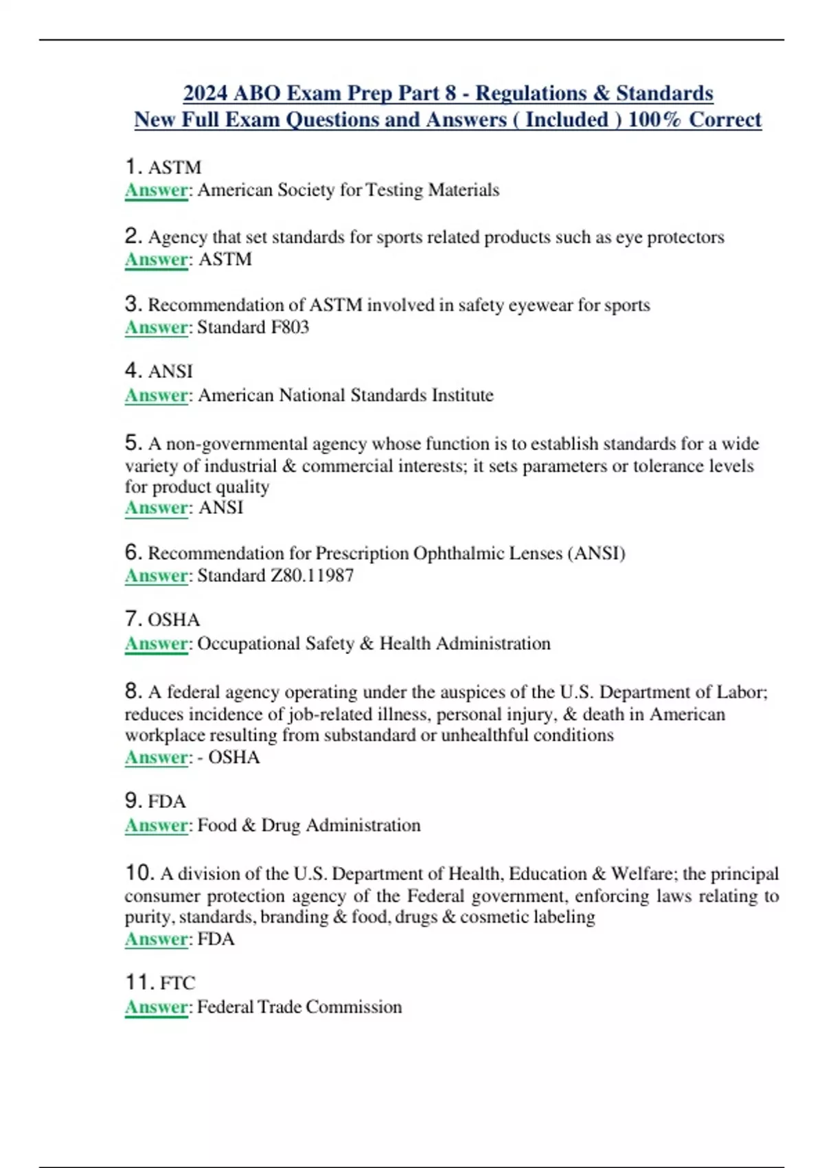 2024 ABO Exam Prep Part 8 - Regulations & Standards New Full Exam ...