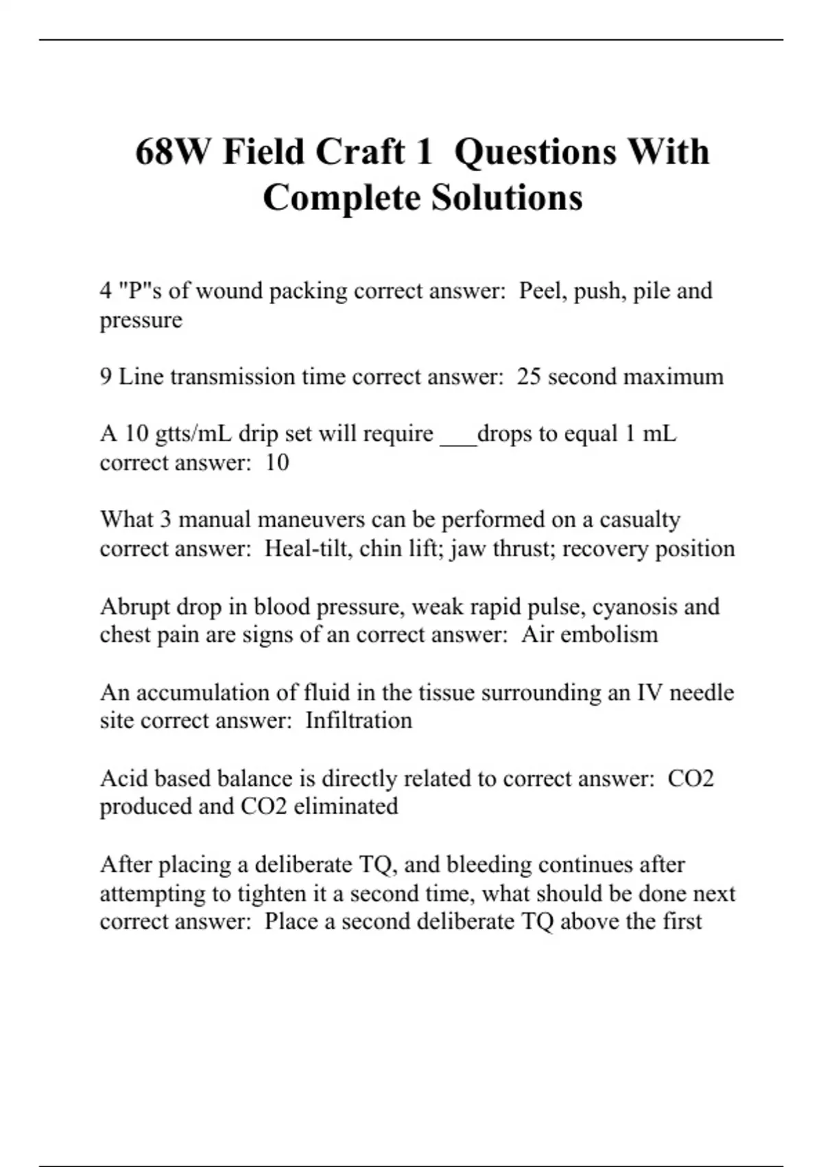 68W Field Craft 1 Questions With Complete Solutions - FC1 - Stuvia US