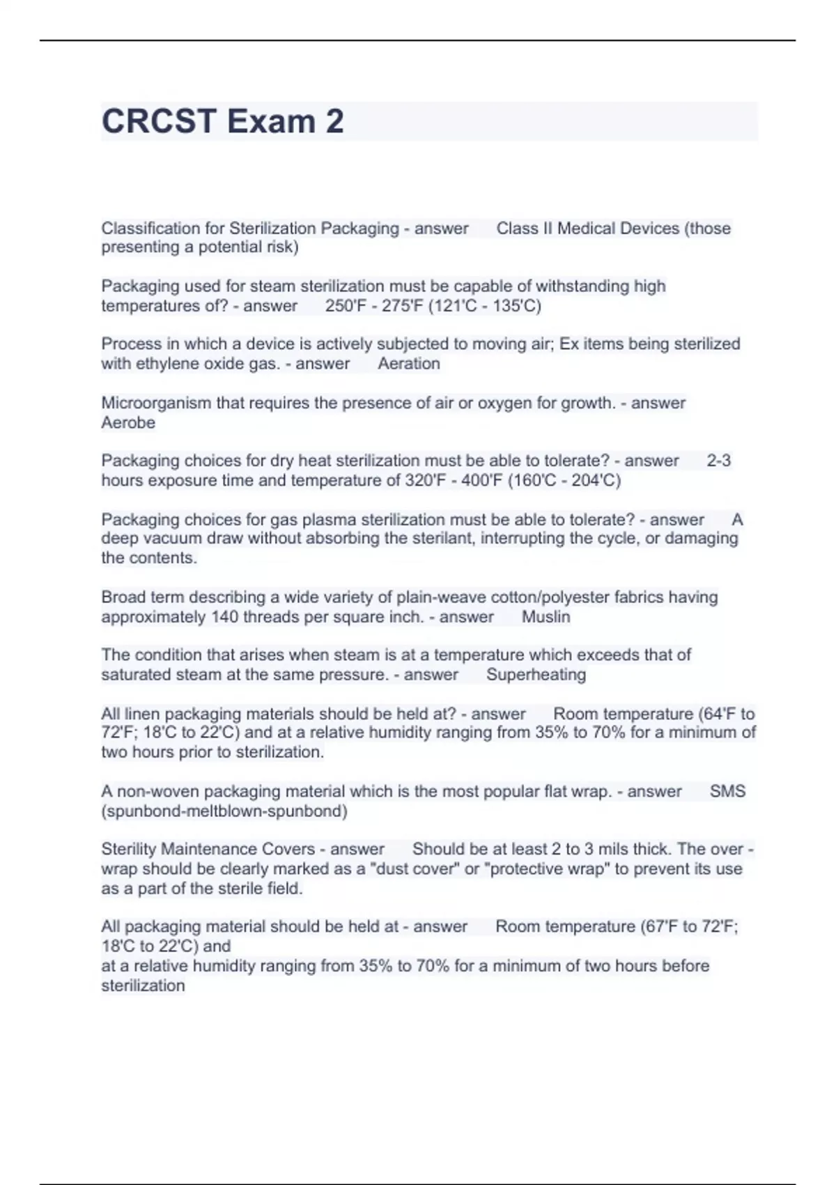 CRCST Exam 2 Questions and Answers 100% Accurate - CRCST - Stuvia US