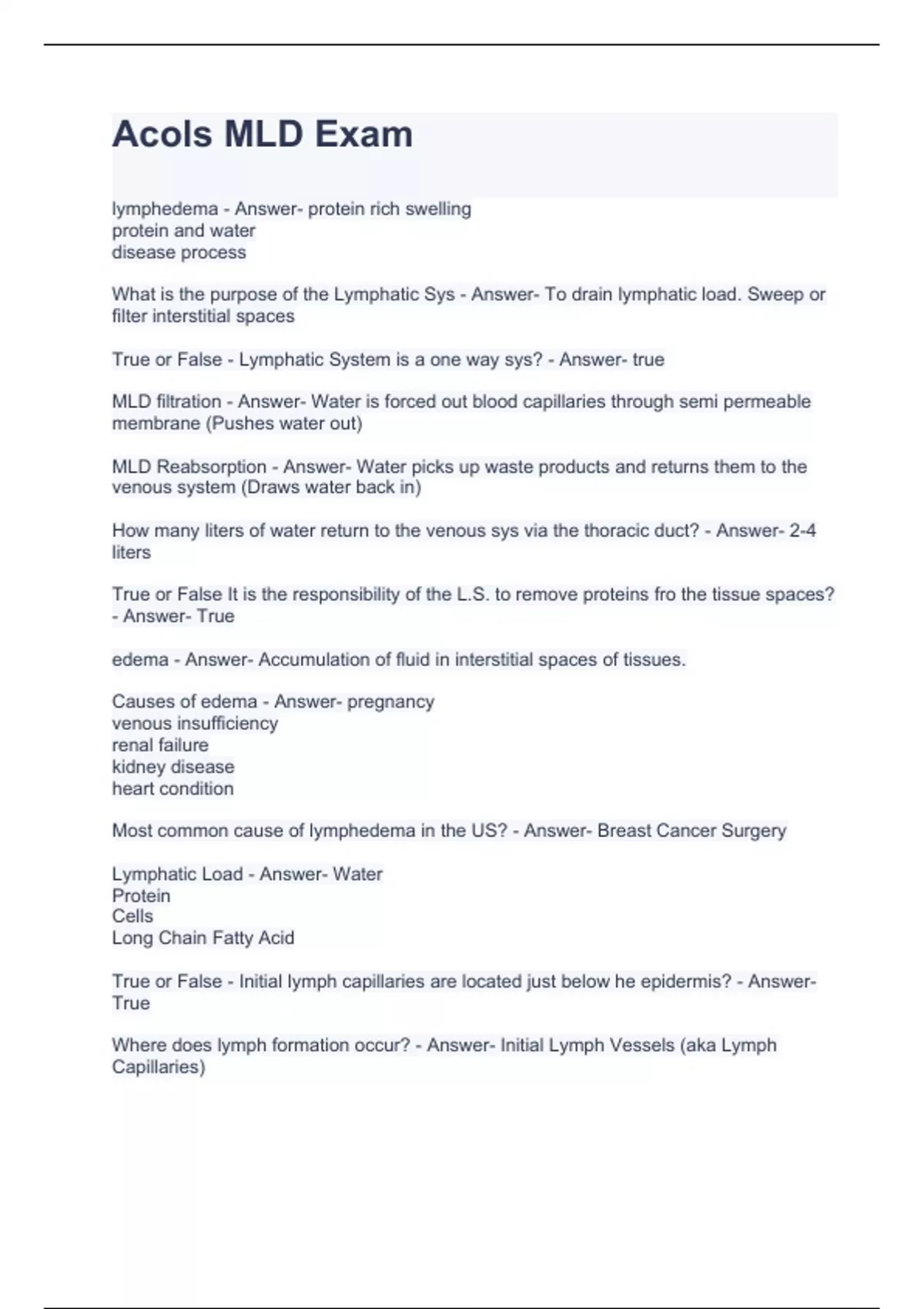 Acols MLD Exam with complete solutions - ACOLS - Stuvia US