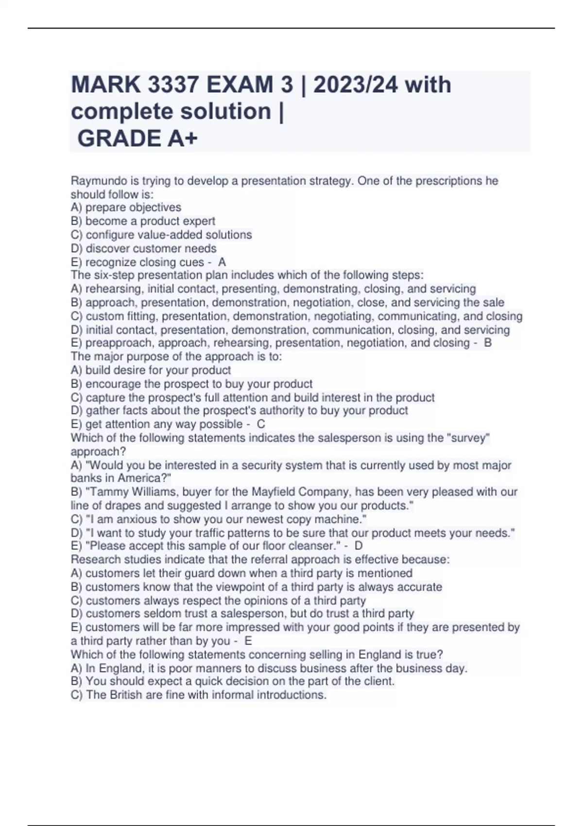 MARK 3337 EXAM 3 | 2023/24 with complete solution | GRADE A+ - 3337 ...