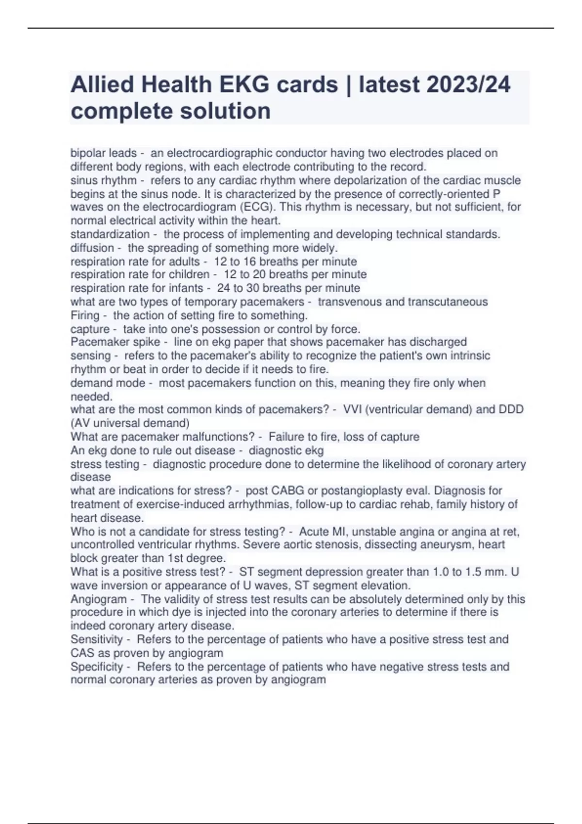 Allied Health EKG cards | latest 2023/24 complete solution - Allied ...