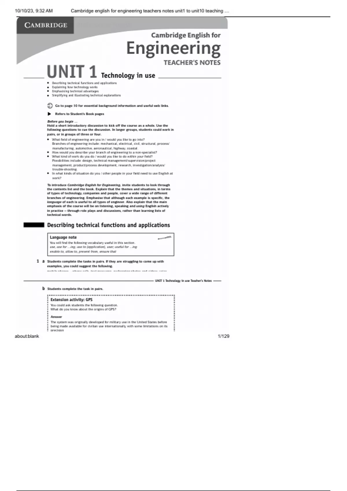 Cambridge english for engineering teachers notes unit1 to unit10 ...