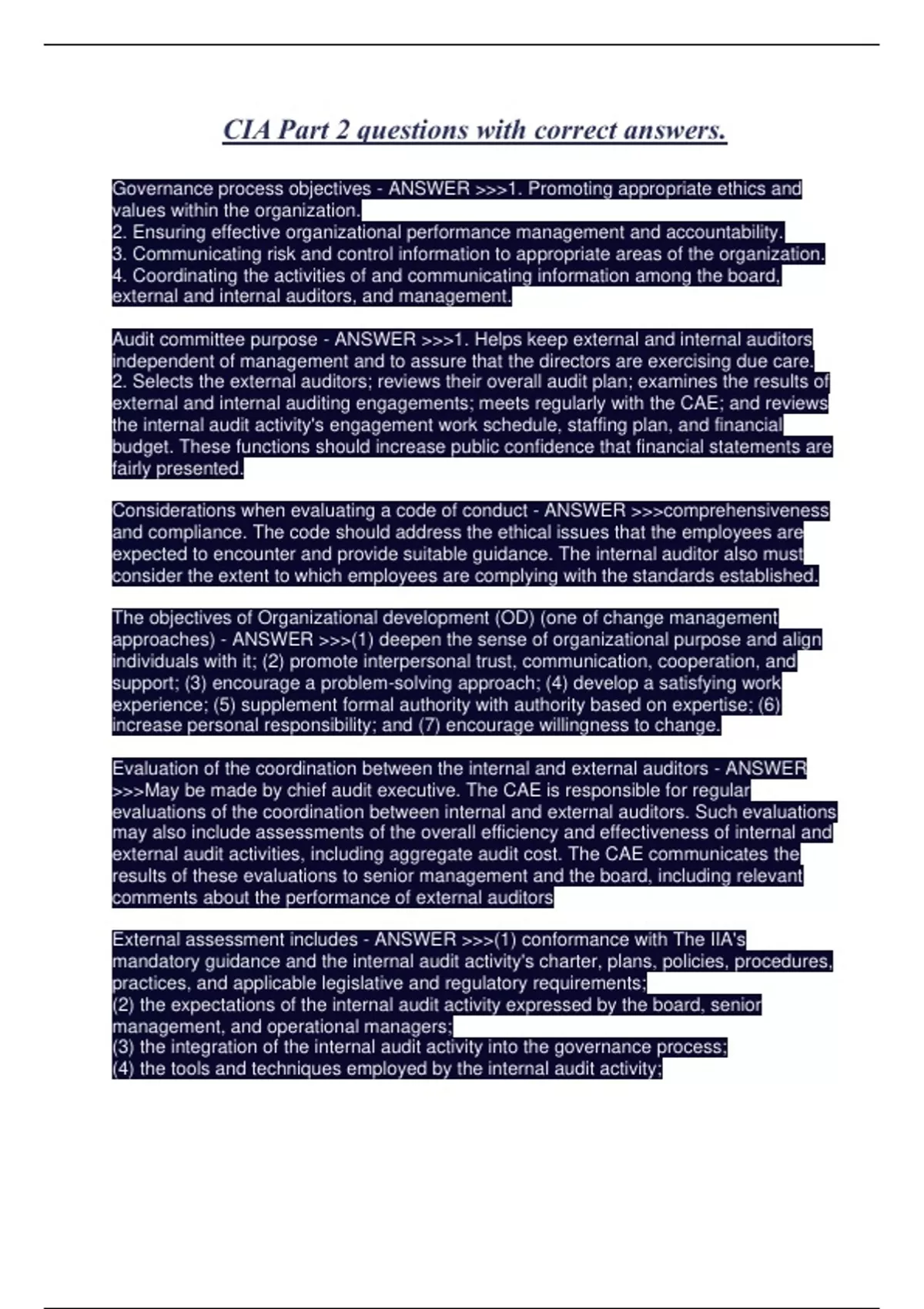 Certified Internal Auditor Study Guide Part 1 questions with correct ...