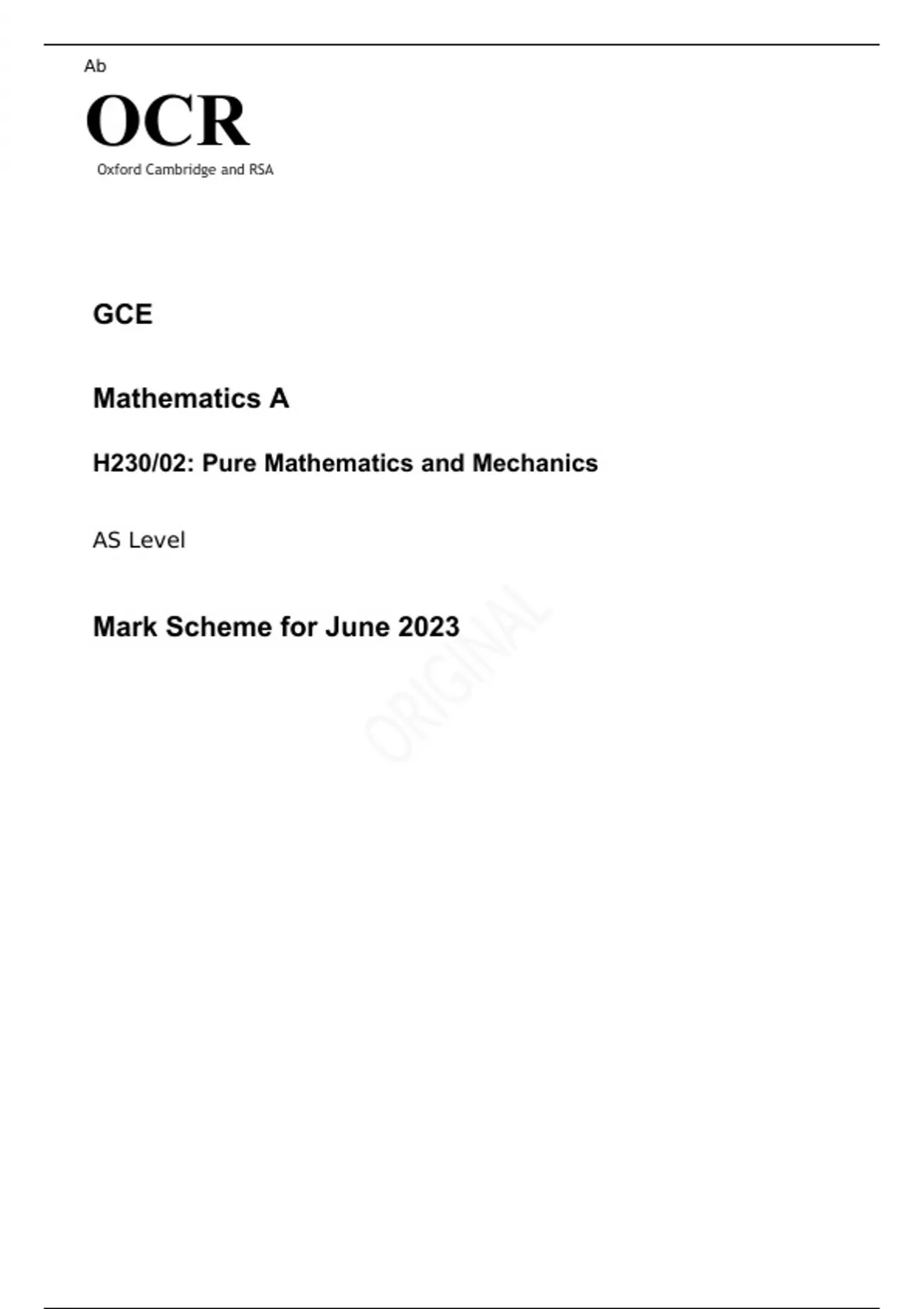 OCR AS Level Mathematics A PAPER 1 AND 2 Pure QUESTION PAPERS AND MARK ...