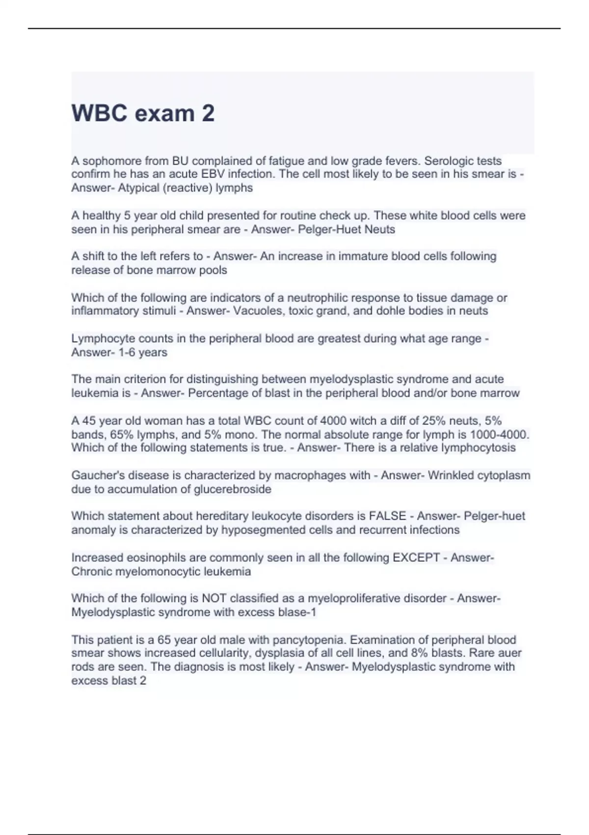 WBC exam 2 with correct answers - WBC - Stuvia US