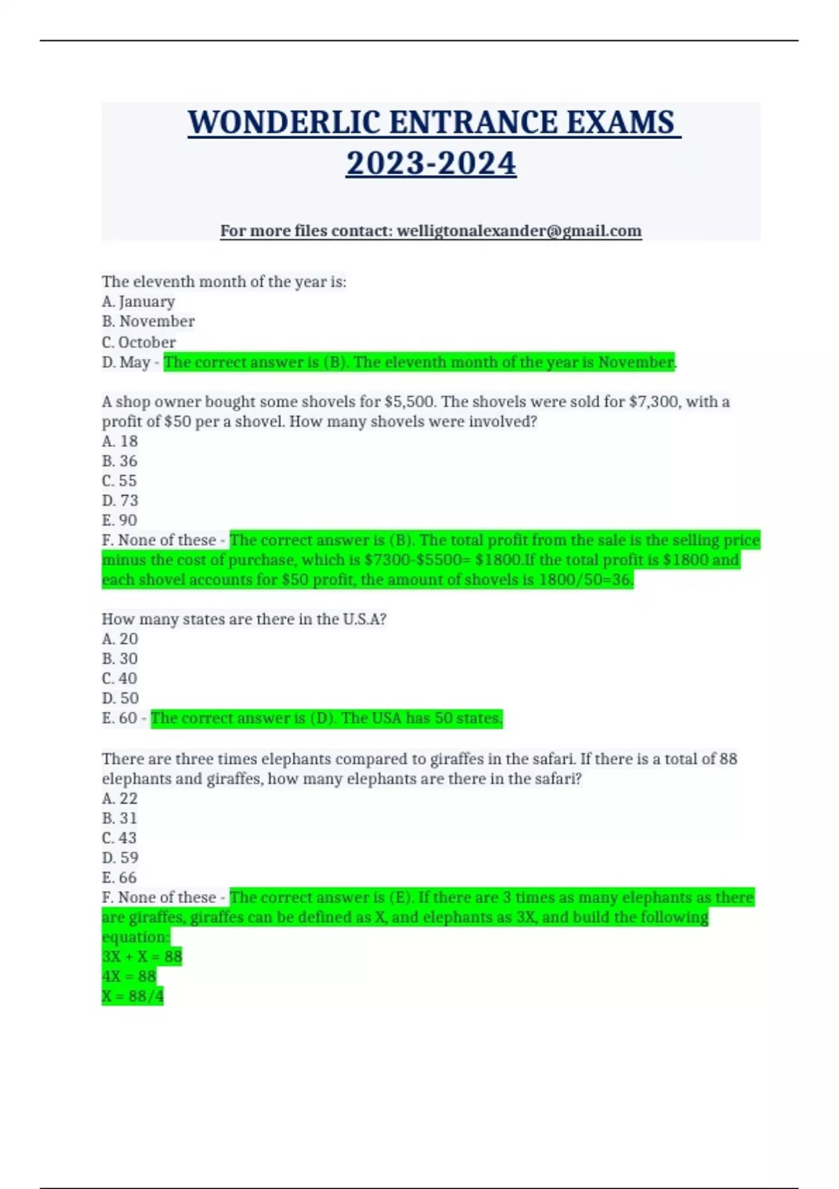 WONDERLIC ENTRANCE EXAMS - WONDERLIC - Stuvia US