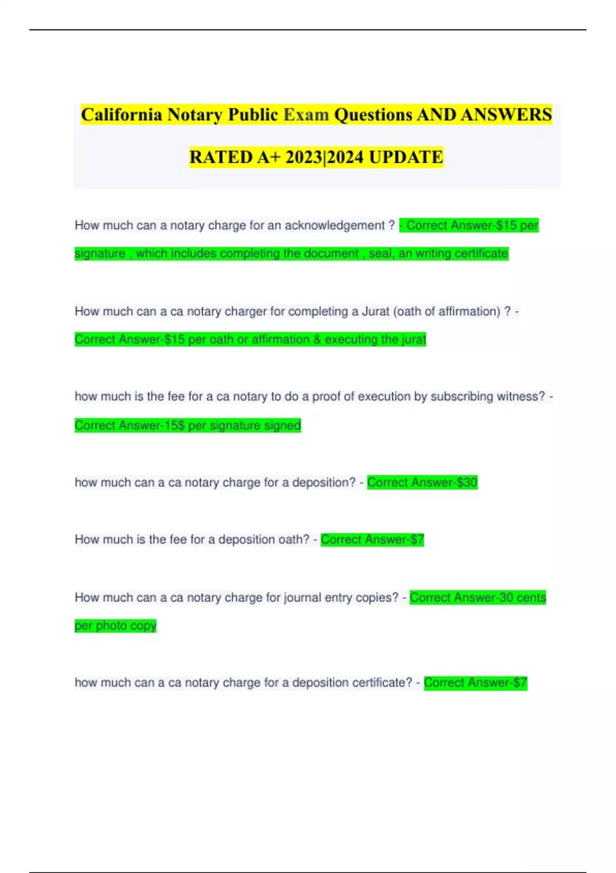 CALIFORNIA NOTARY PUBLIC PRACTICE BUNDLED EXAM WITH COMPLETE SOLUTIONS ...