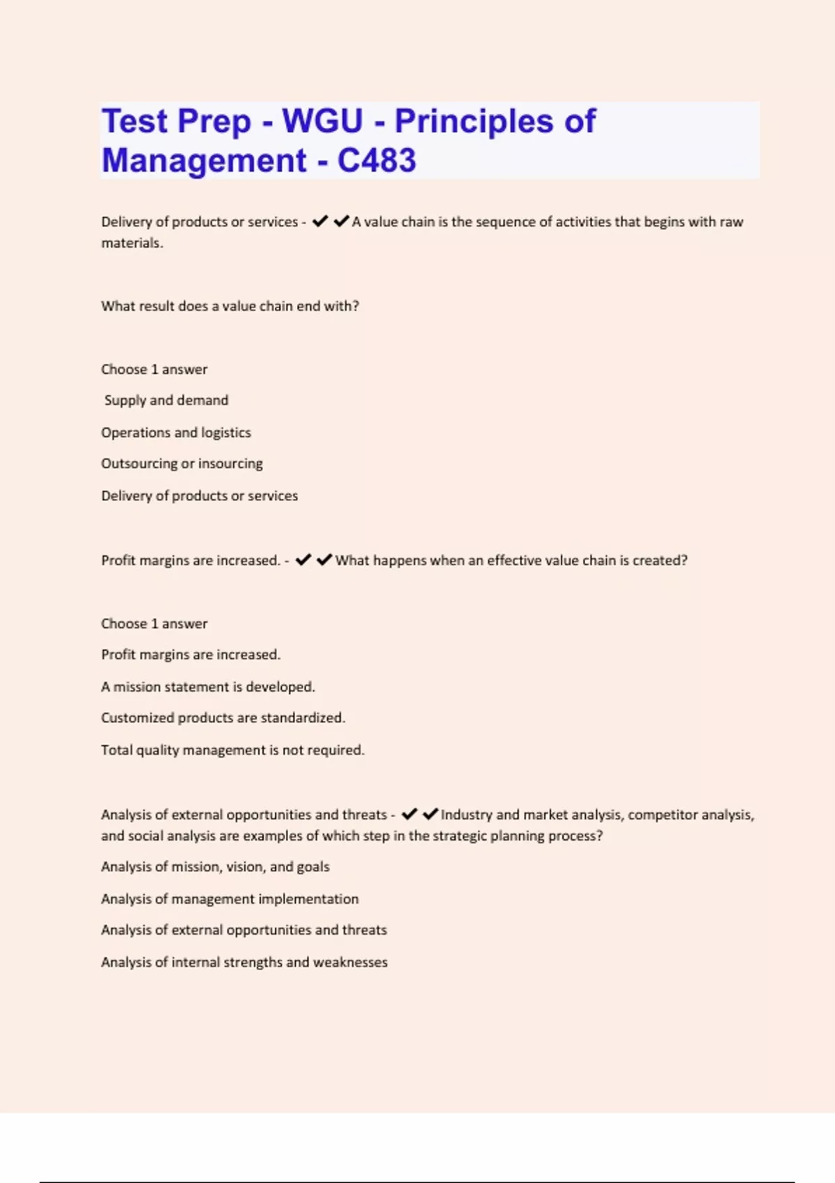 Test Prep - WGU - Principles of Management - C483 | 104 Questions and ...