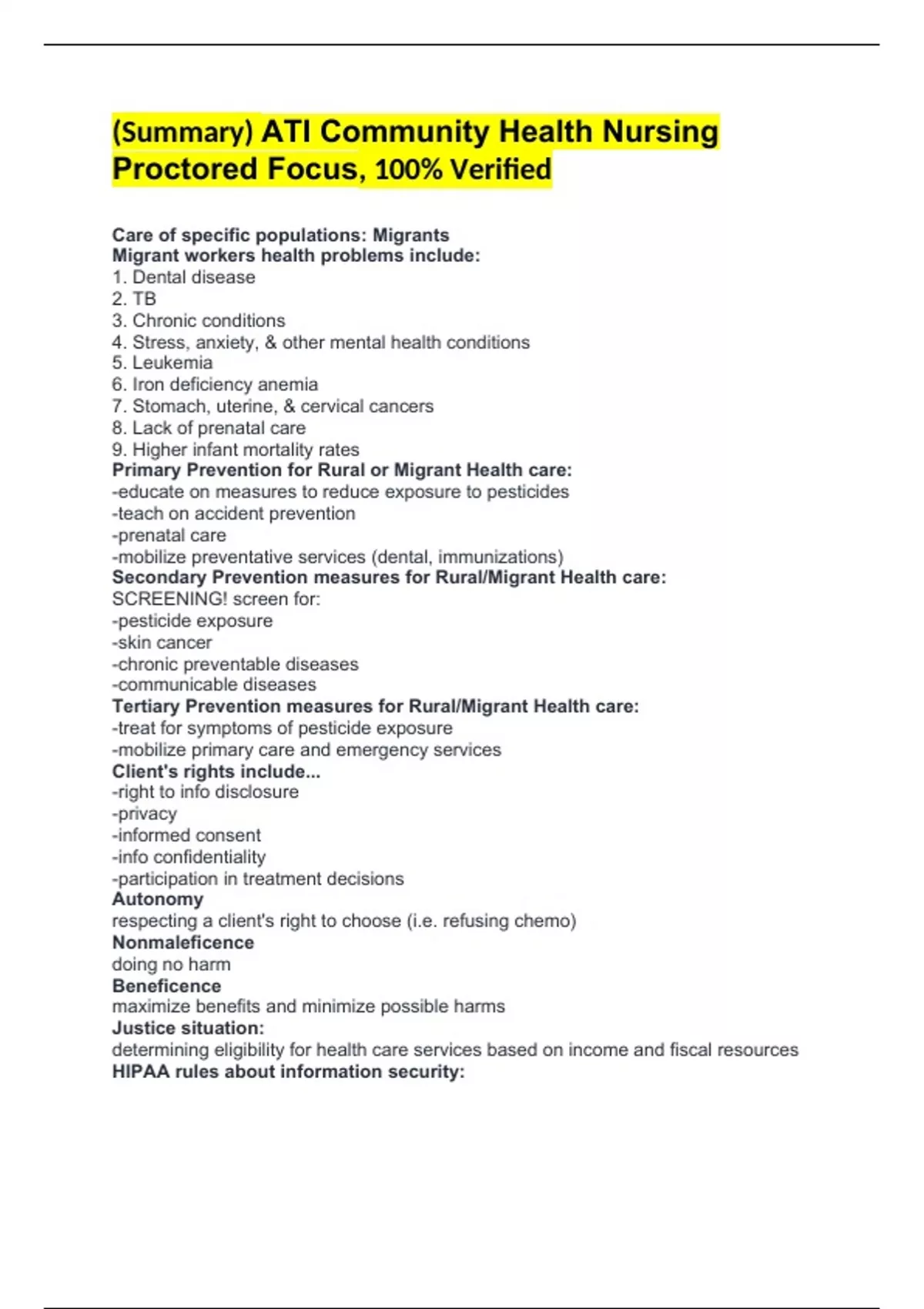 (Summary) ATI Community Health Nursing Proctored Focus, 100% Verified ...