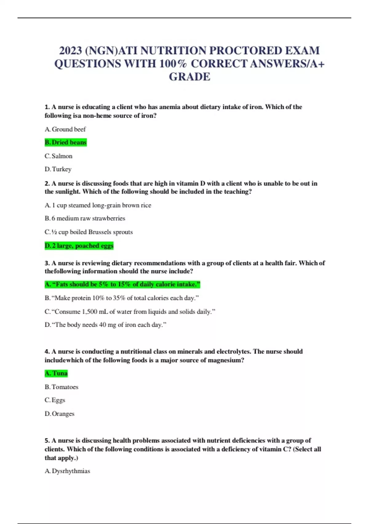 2023 ATI NUTRITION PROCTORED EXAM QUESTIONS WITH 100% CORRECT ANSWERS ...