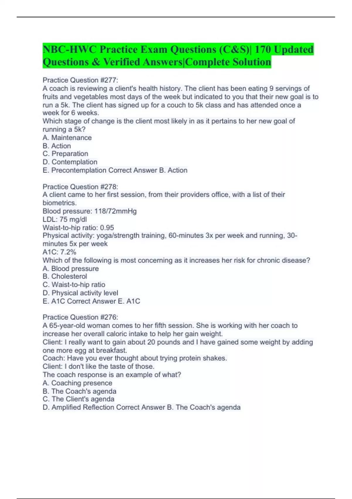NBC-HWC Practice Exam Questions (C&S)| 170 Updated Questions & Verified ...