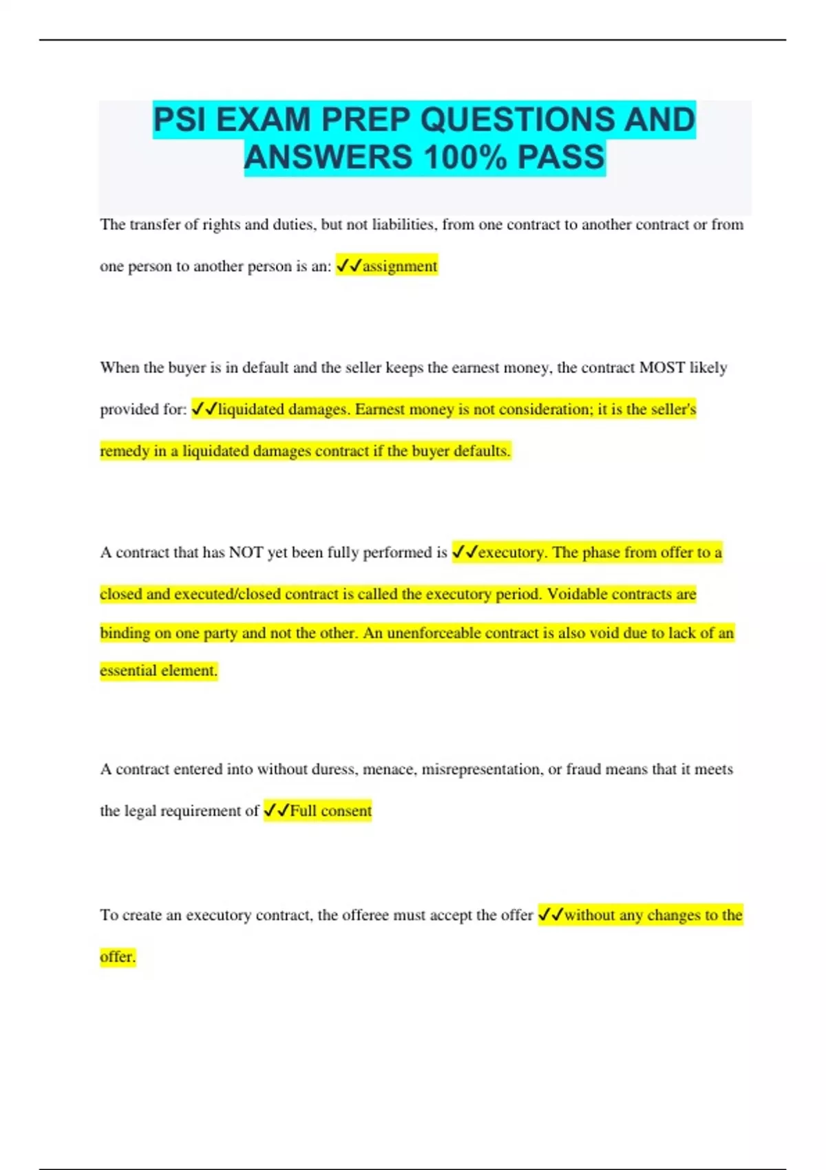 PSI EXAM PREP QUESTIONS AND ANSWERS 100% PASS - PSI - Stuvia US