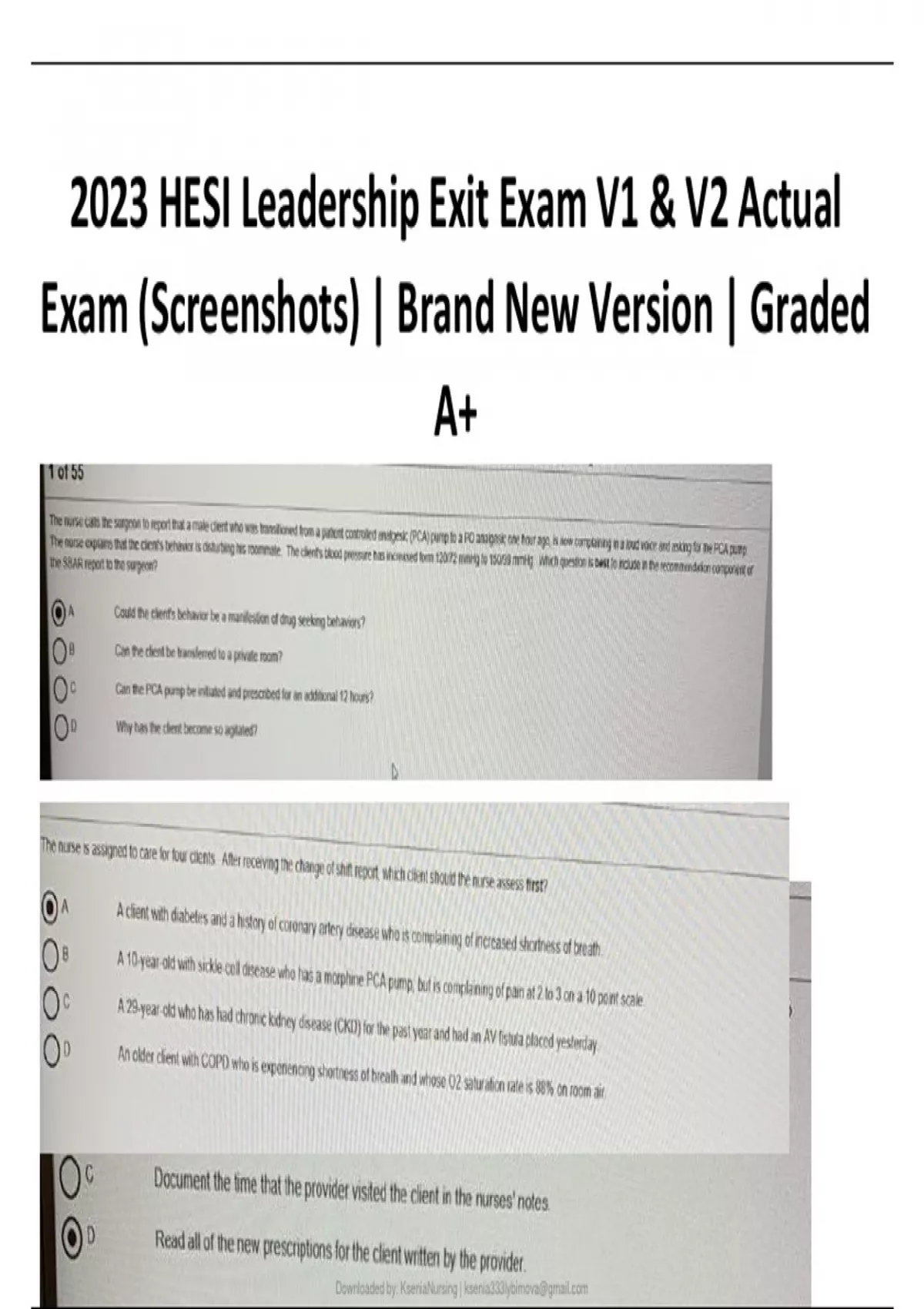 2023 HESI Leadership Exit Exam V1 & V2 Actual Exam (Screenshots ...