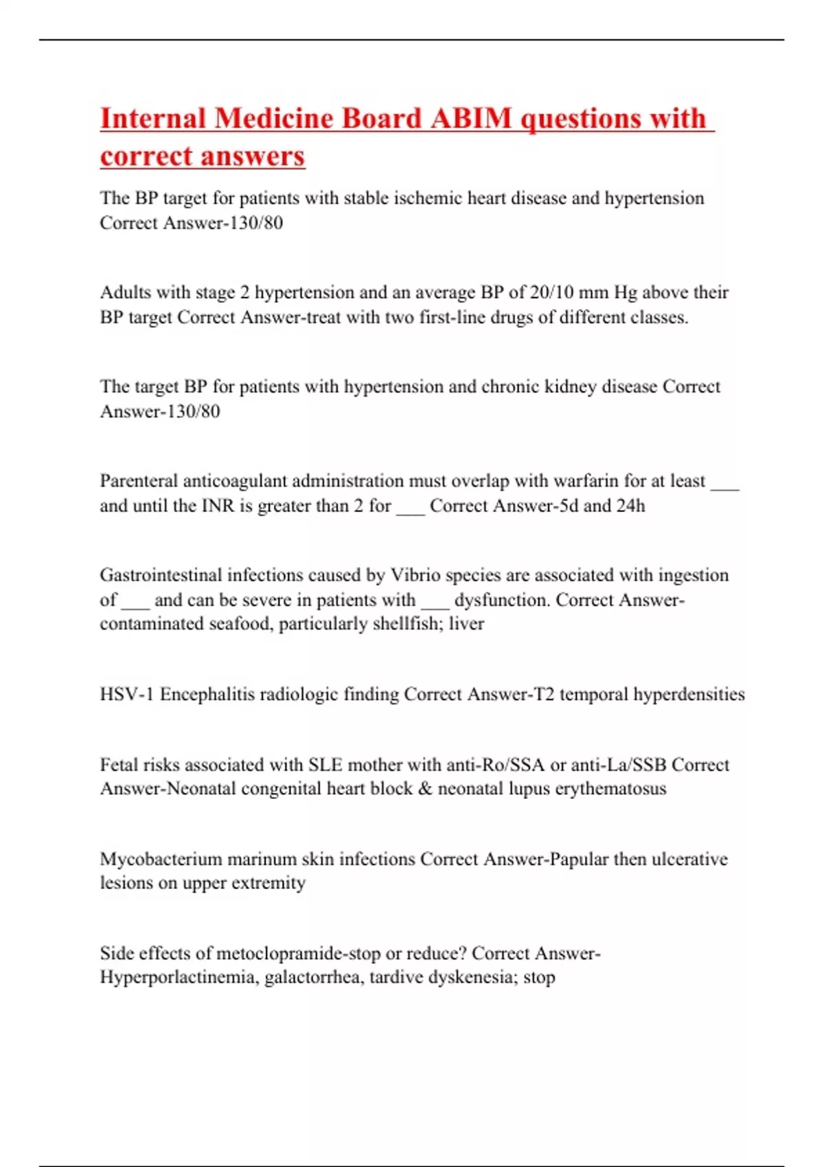 Internal Medicine Board ABIM questions with correct answers - Internal ...