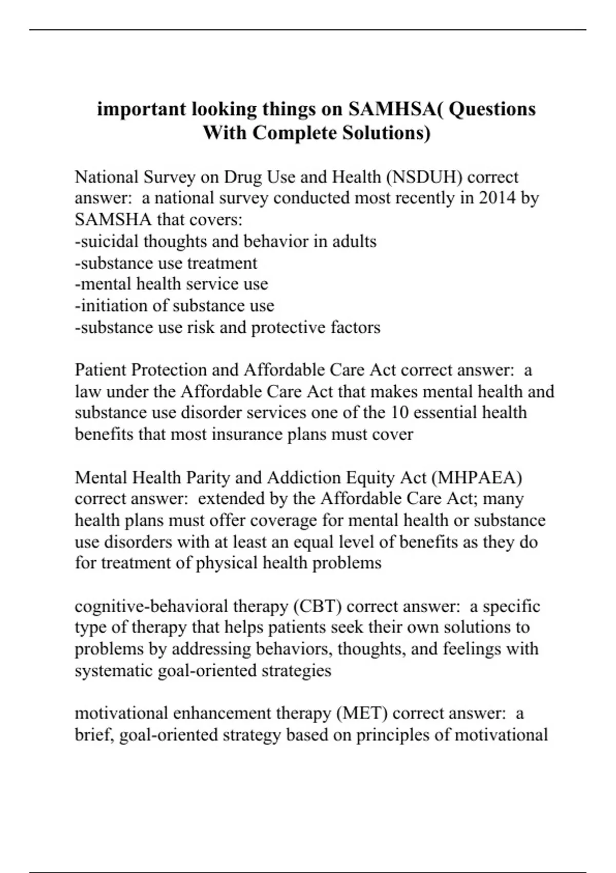 important looking things on SAMHSA( Questions With Complete Solutions ...
