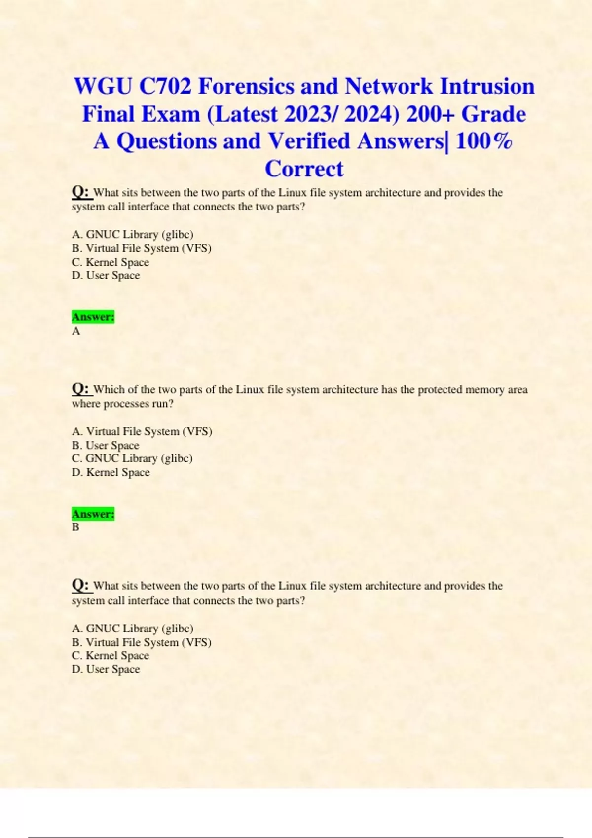 WGU C702 Forensics and Network Intrusion Final Exam (Latest 2023/ 2024 ...
