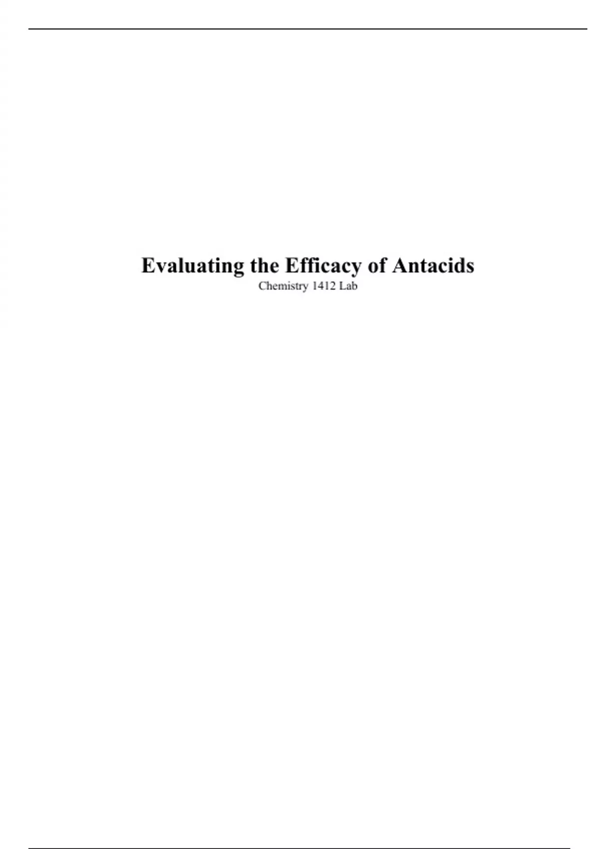 Chemistry Evaluating the Efficacy of Antacids - Lab - CHEM 1412 - Stuvia US